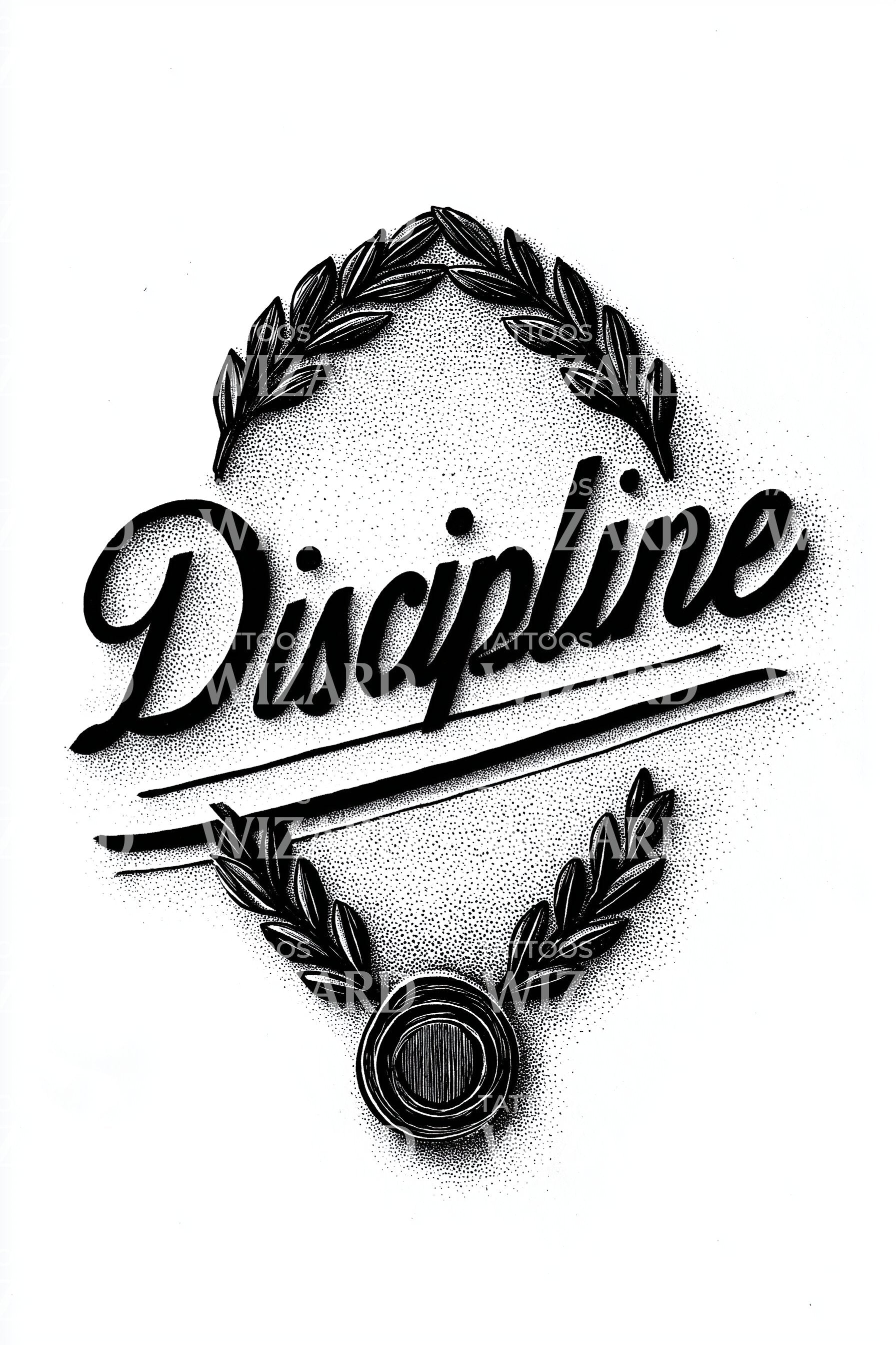 Discipline Laurel Script Tattoo Design – Tattoos Wizard Designs