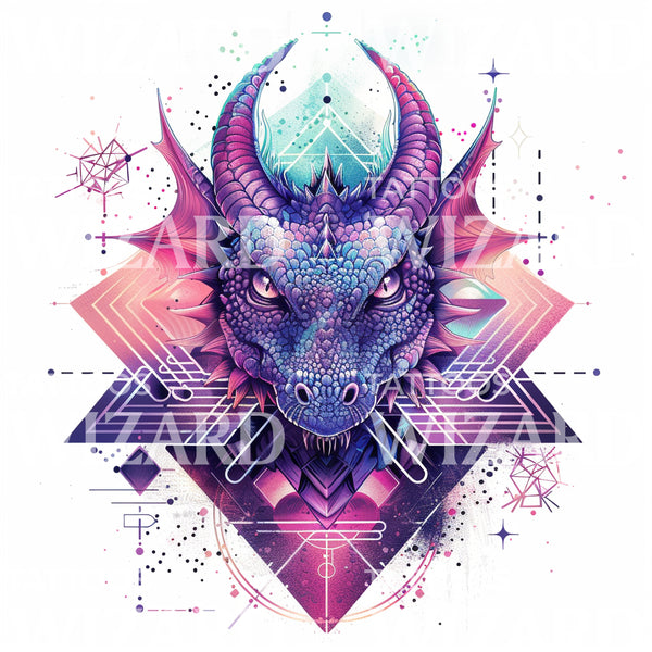 Dragon Face and Cosmic Geometry Tattoo Design – Tattoos Wizard Designs