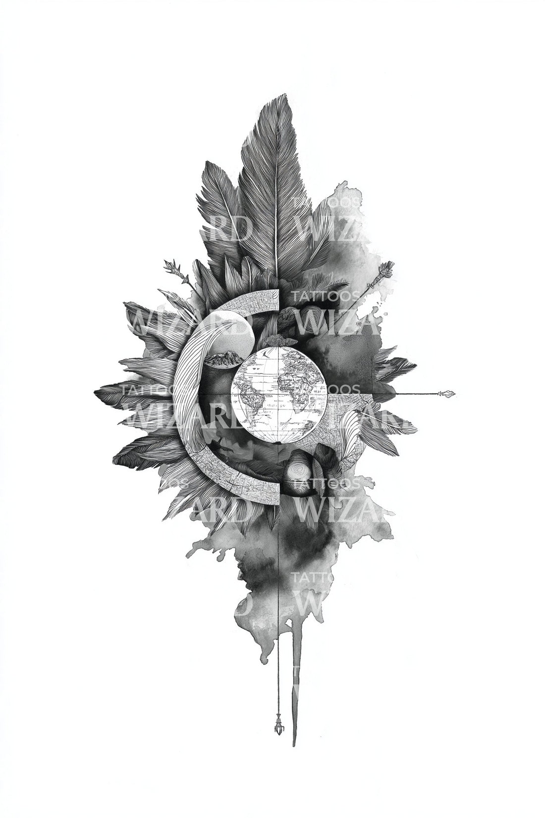 Feather Crest Moon Emblem Tattoo Design – Tattoos Wizard Designs