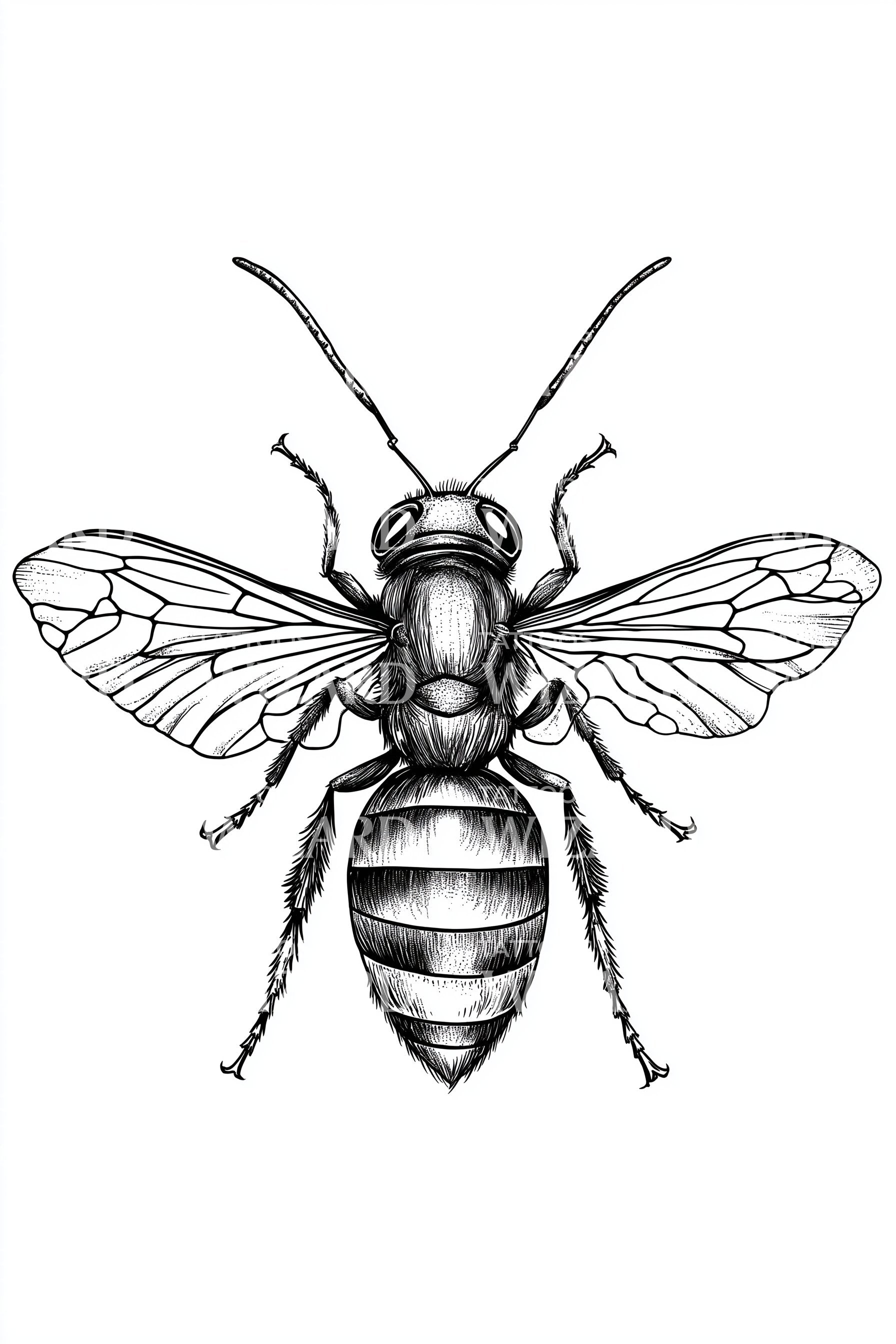 Fine Line Bee Tattoo Illustration – Tattoos Wizard Designs