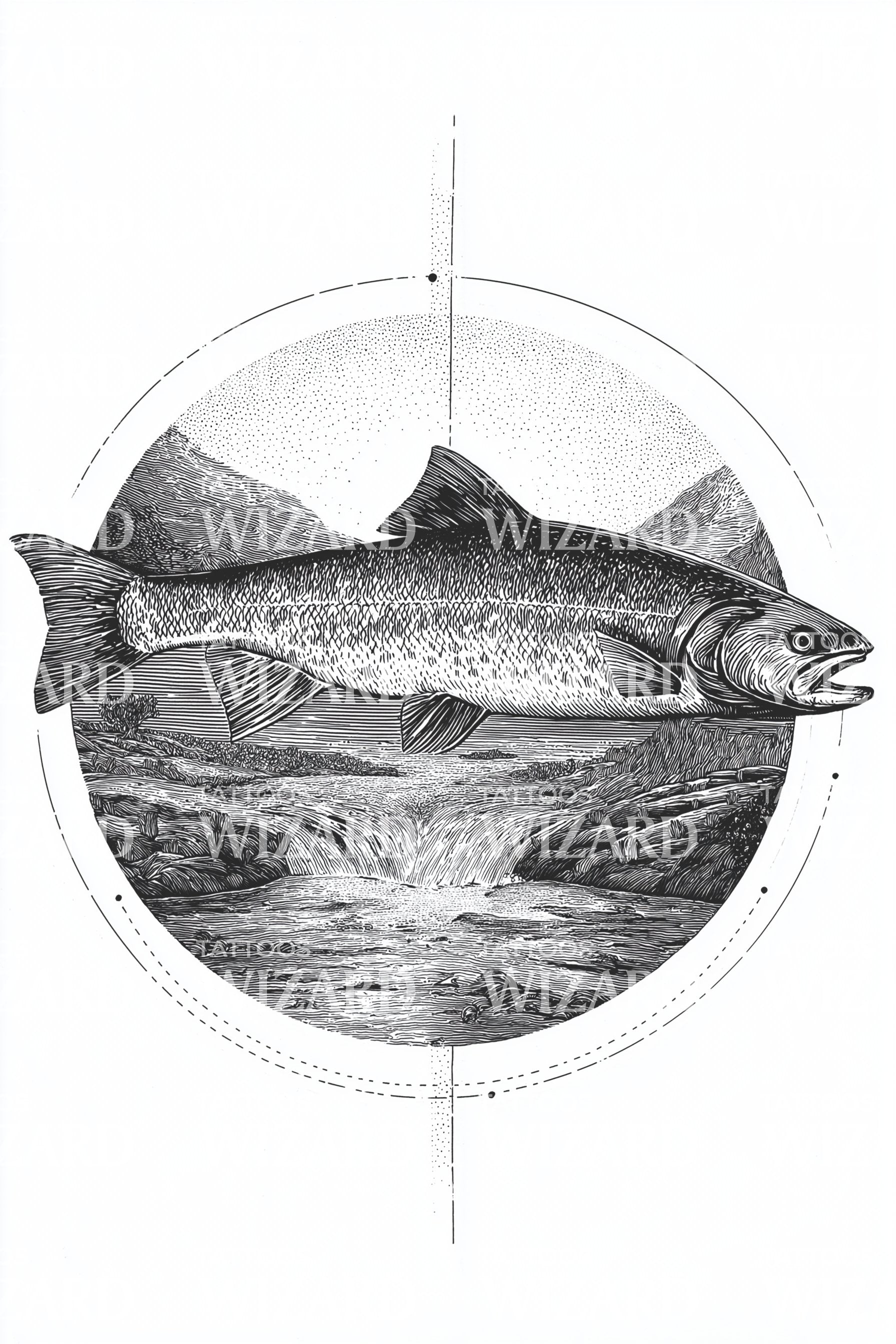 Fish Landscape Medallion Tattoo Design – Tattoos Wizard Designs