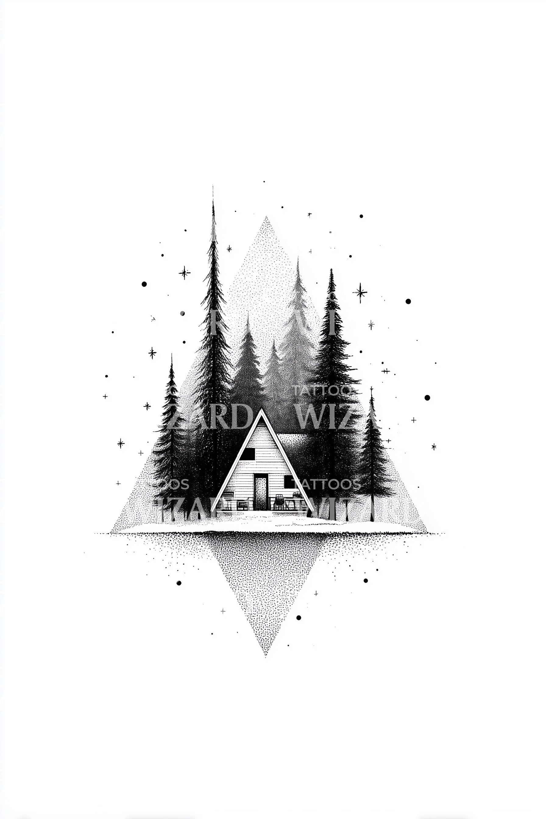 Floating Triangle Cabin Tattoo Design – Tattoos Wizard Designs