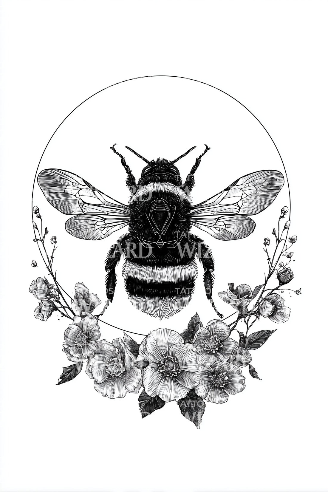 Floral Bumblebee Wreath Tattoo Design – Tattoos Wizard Designs