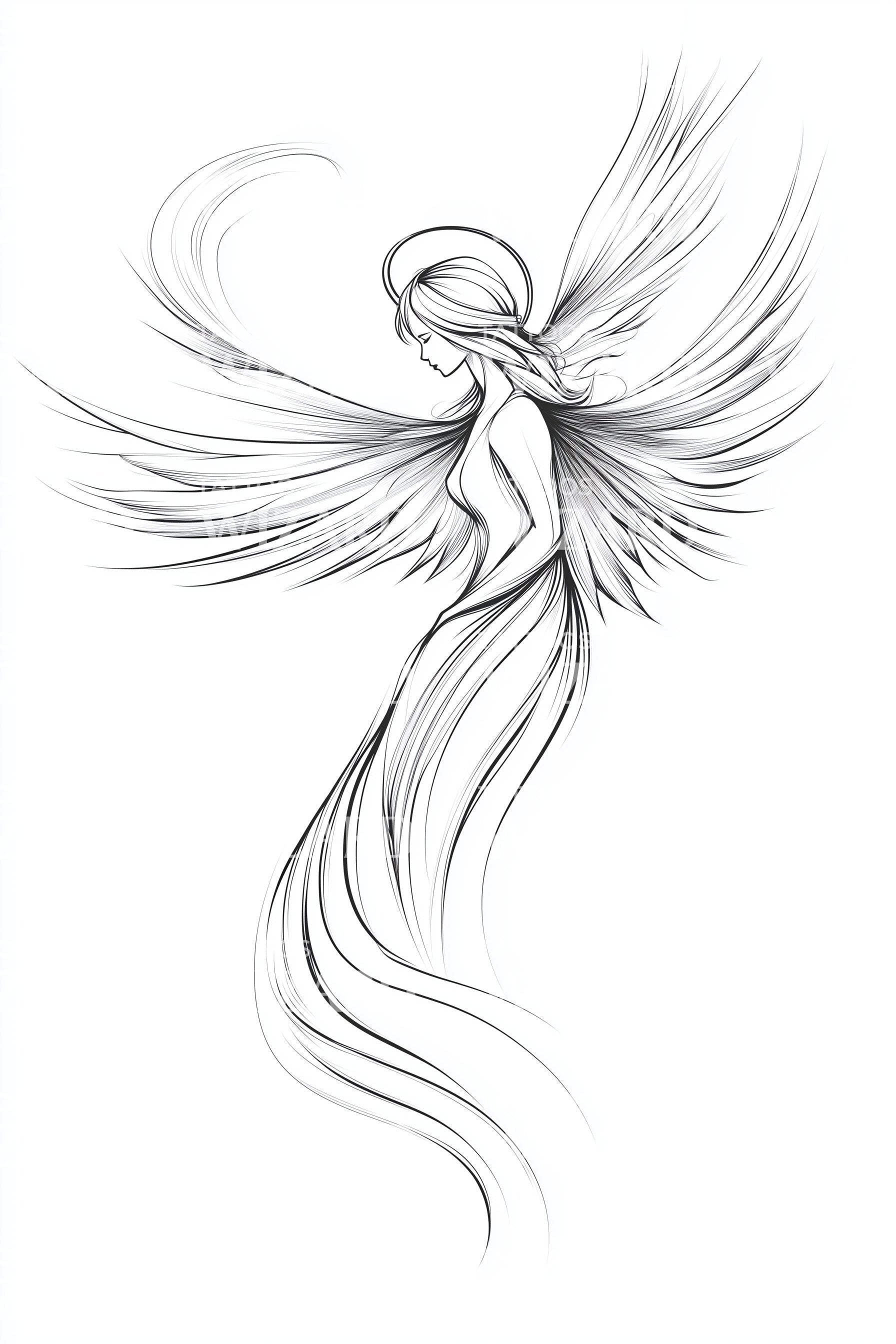 Flowing Angel Silhouette Tattoo Idea – Tattoos Wizard Designs