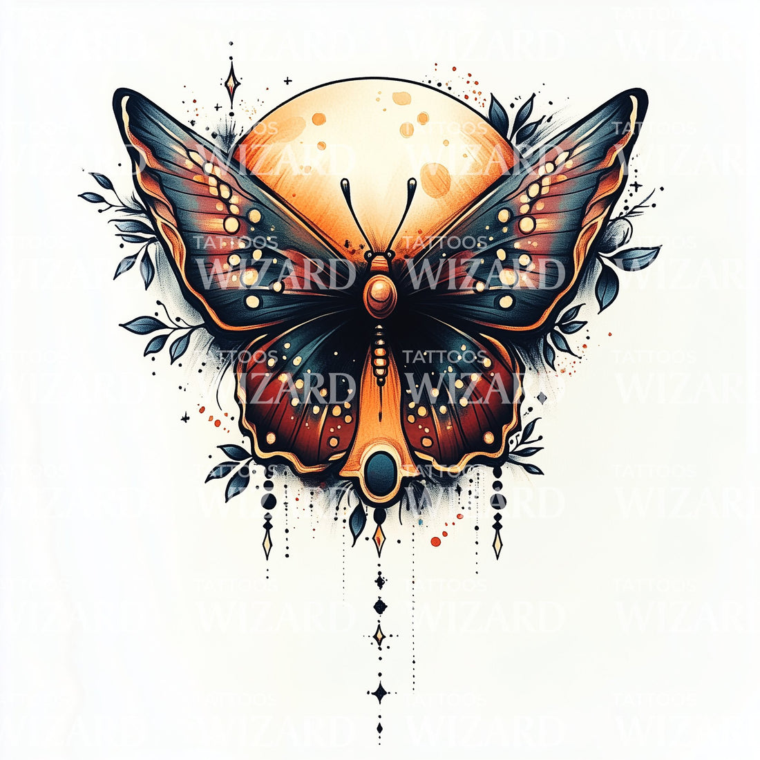 Full Moon and Butterfly Tattoo Design – Tattoos Wizard Designs