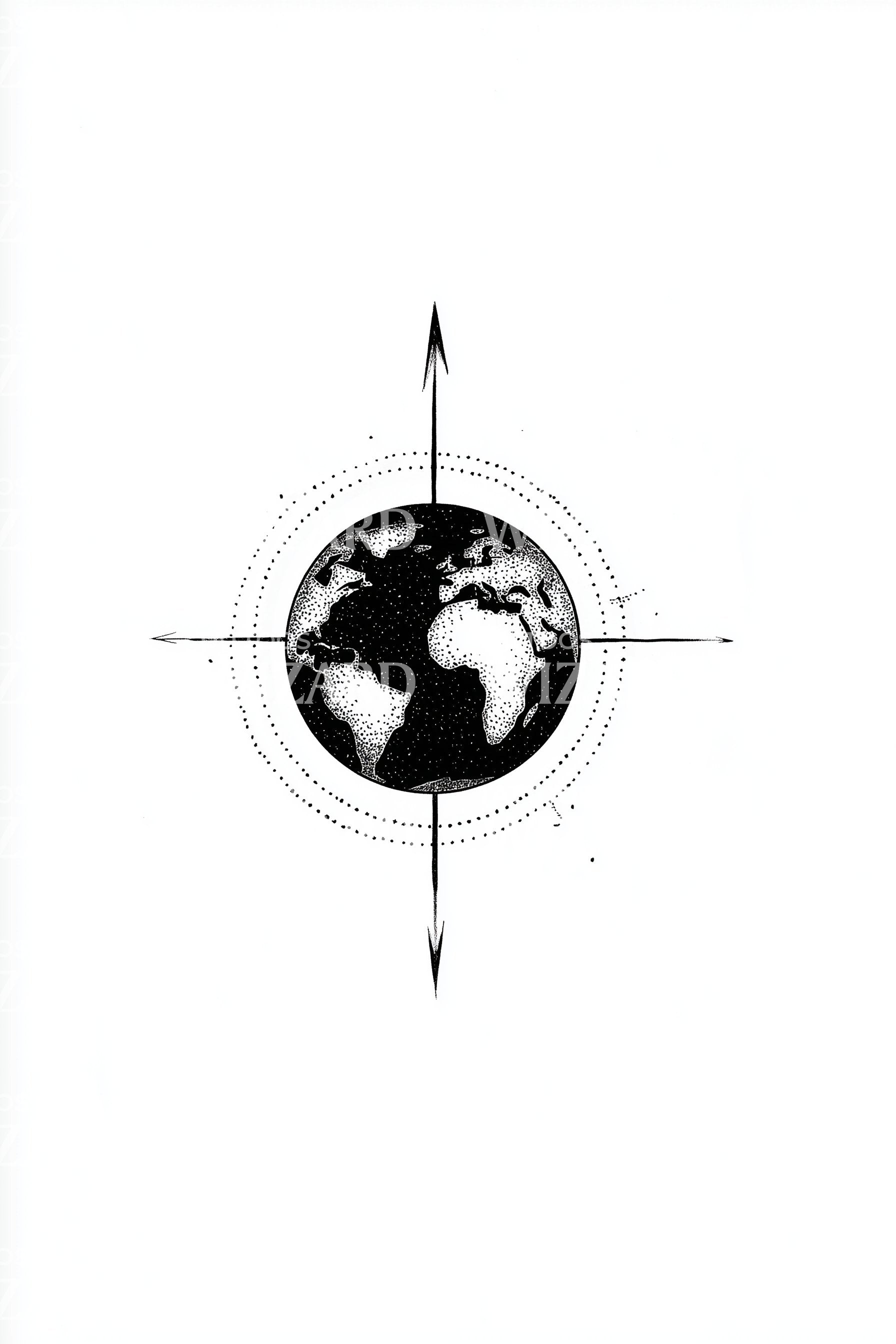 Geometric Earth Compass Tattoo Illustration – Tattoos Wizard Designs