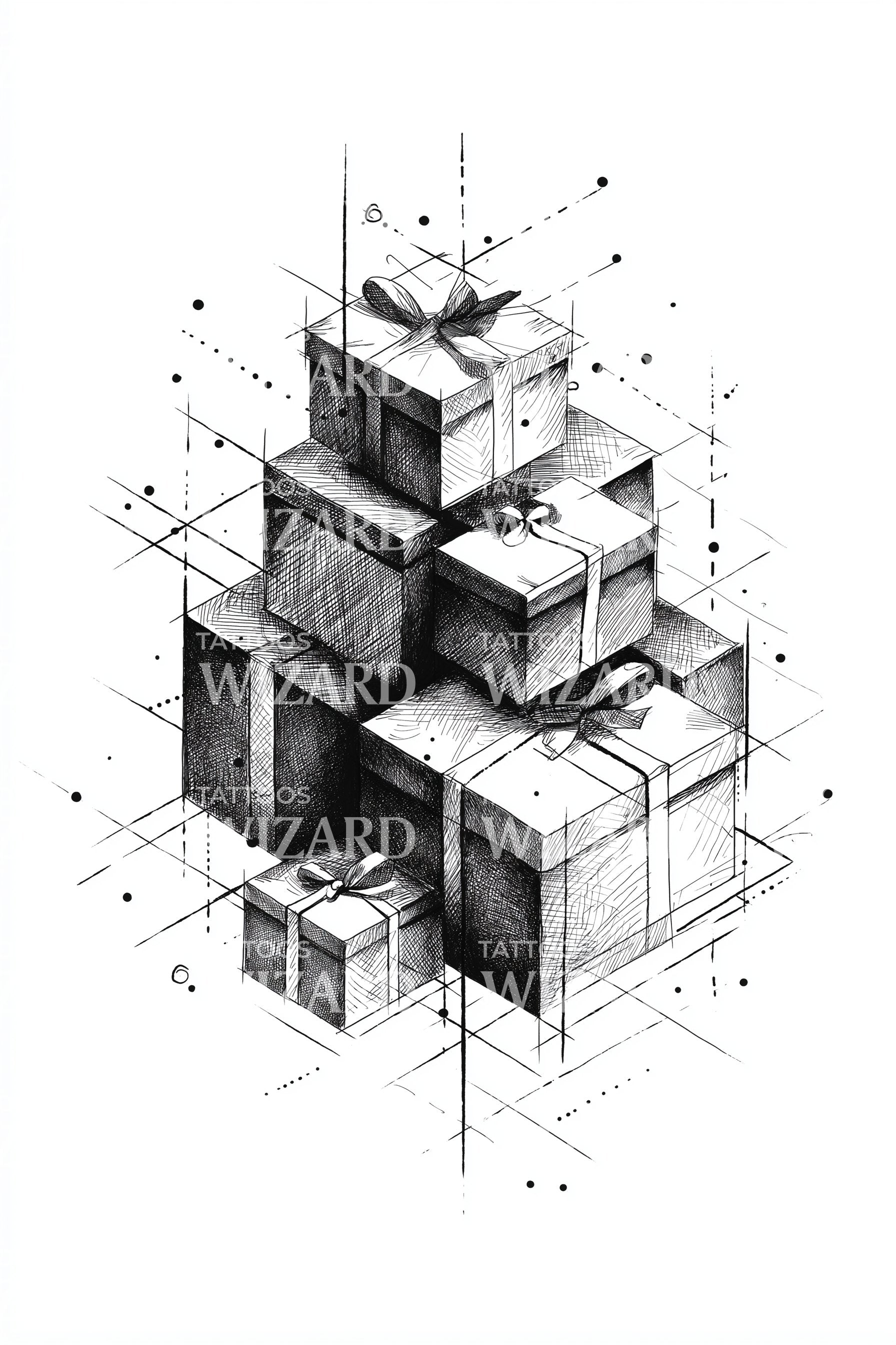 Geometric Stacked Gift Boxes Tattoo Design – Tattoos Wizard Designs