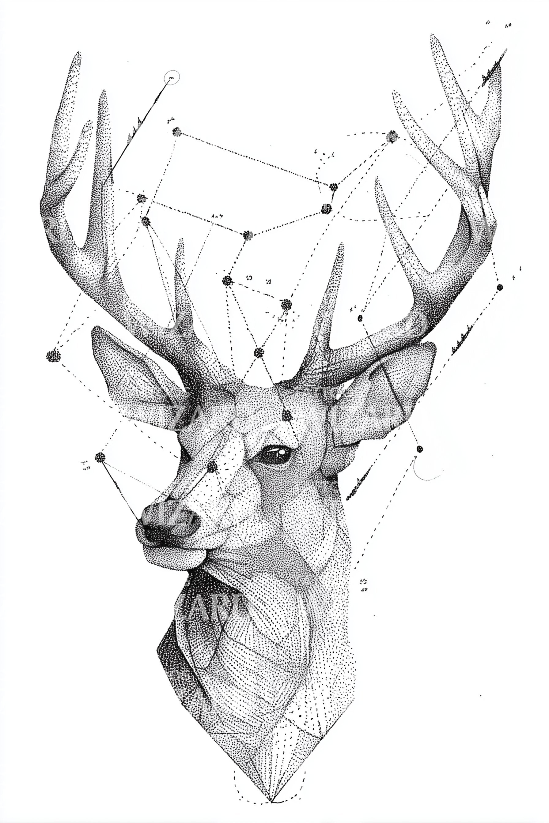 Geometric Stag Head Constellation Tattoo Design – Tattoos Wizard Designs