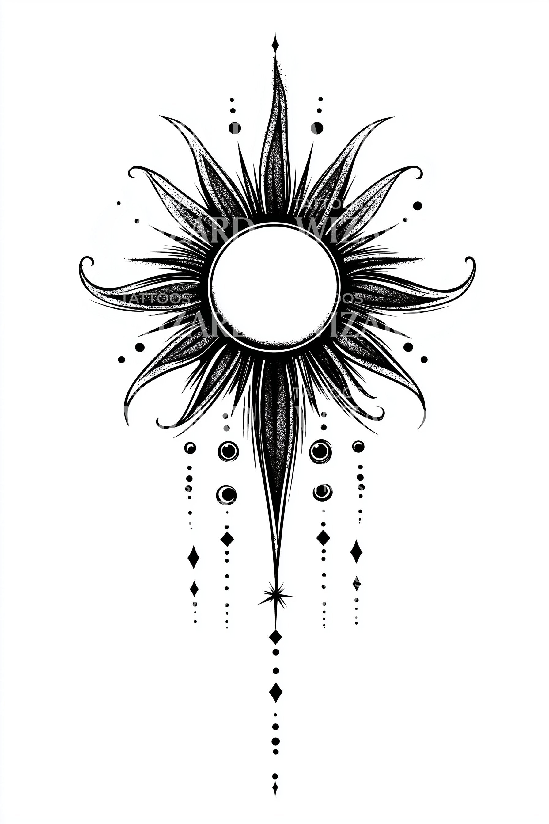 Gothic Sun Sigil Tattoo Illustration – Tattoos Wizard Designs