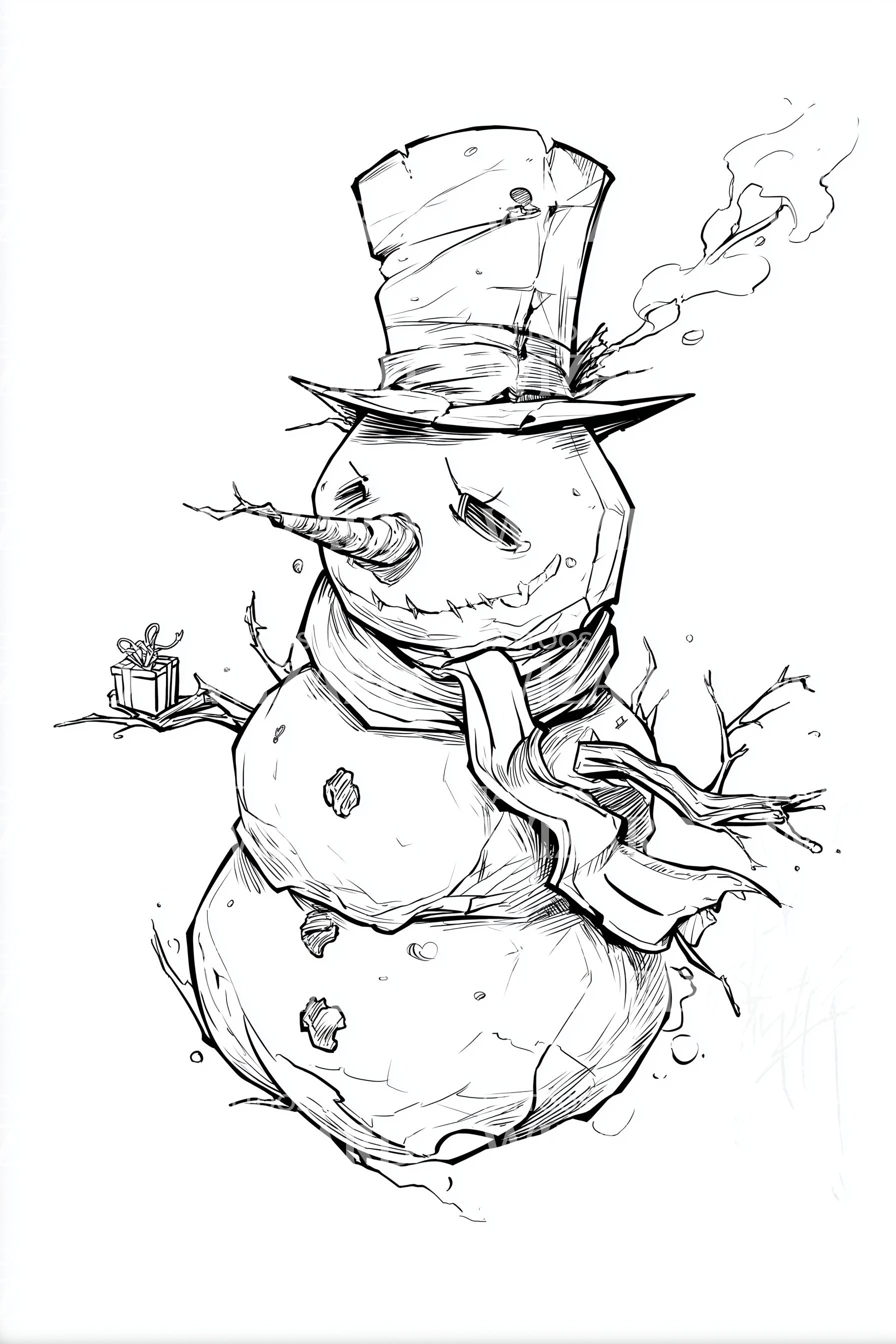 Grungy Snowman with Gift Tattoo Illustration – Tattoos Wizard Designs