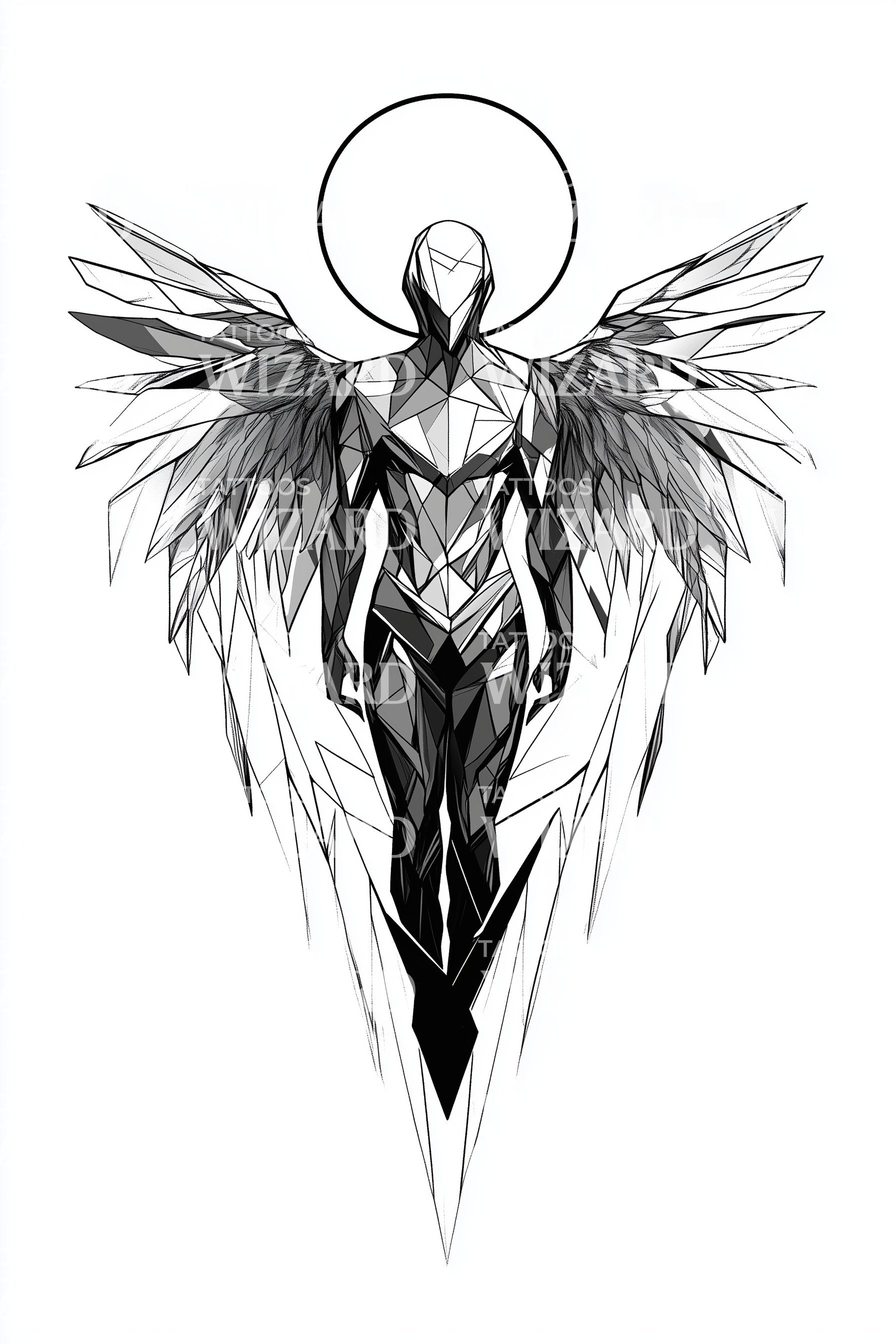 Heavenly Winged Sentinel Tattoo Design – Tattoos Wizard Designs