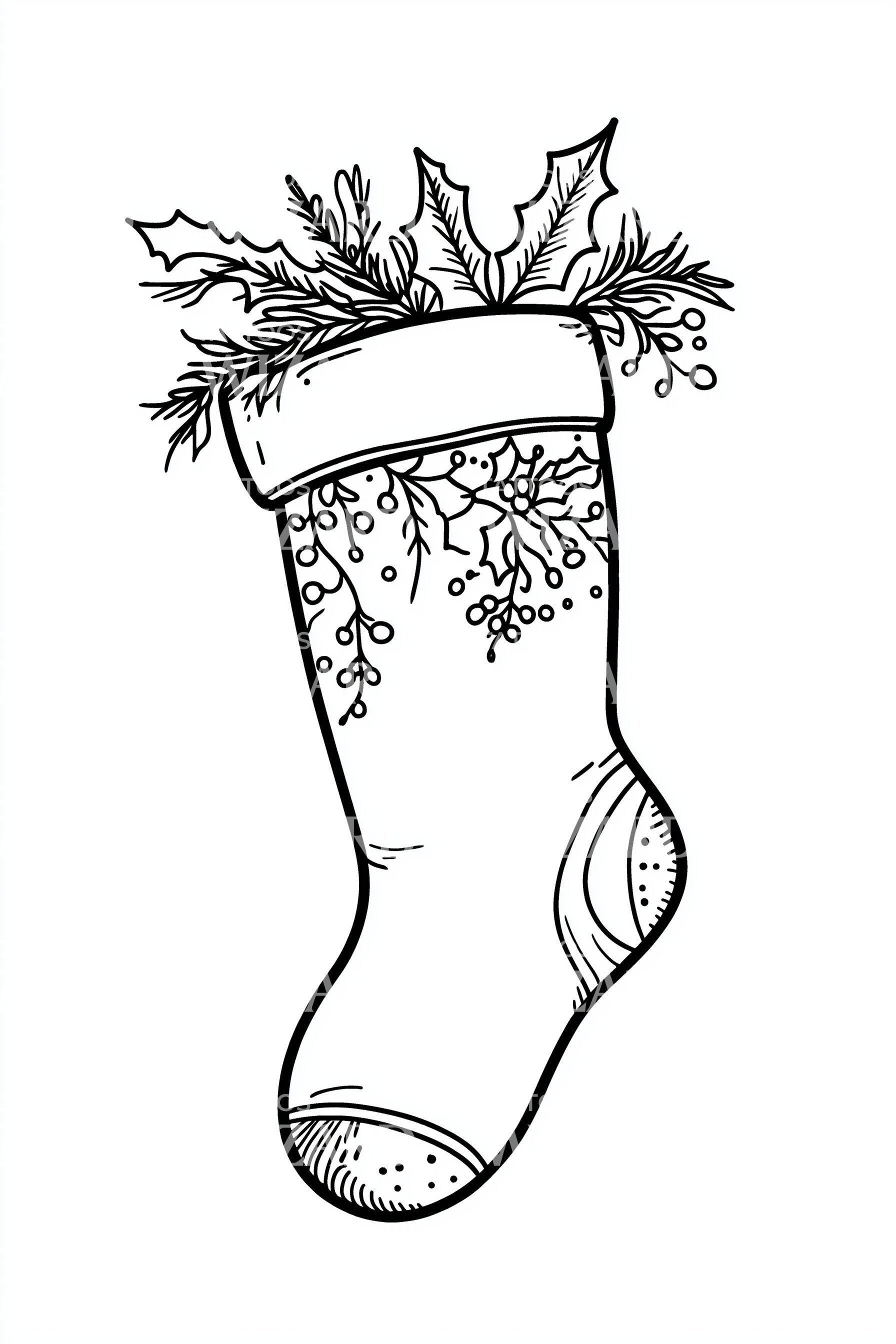 Holly Stocking Outline Tattoo Illustration – Tattoos Wizard Designs
