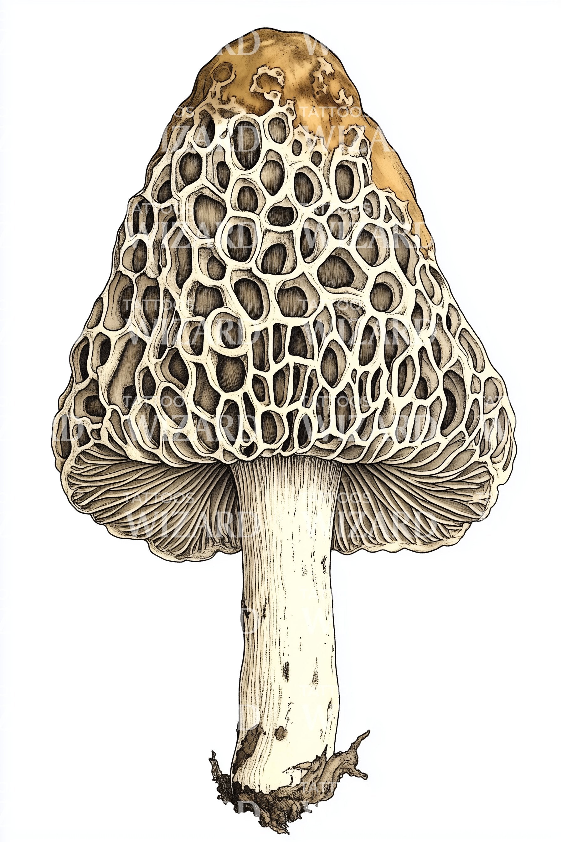 Honeycomb Morel Portrait Tattoo Design – Tattoos Wizard Designs