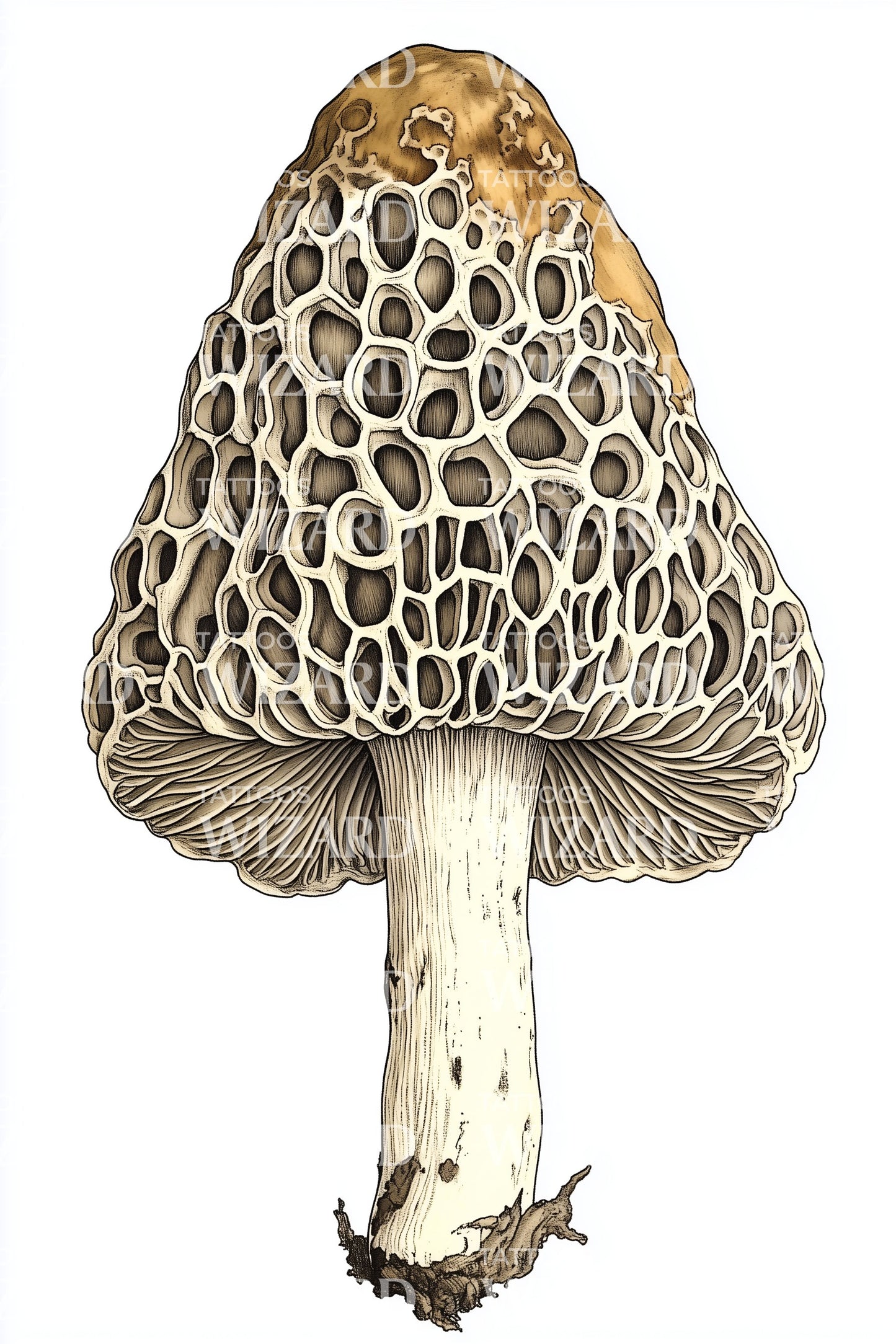 Honeycomb Morel Portrait Tattoo Design – Tattoos Wizard Designs