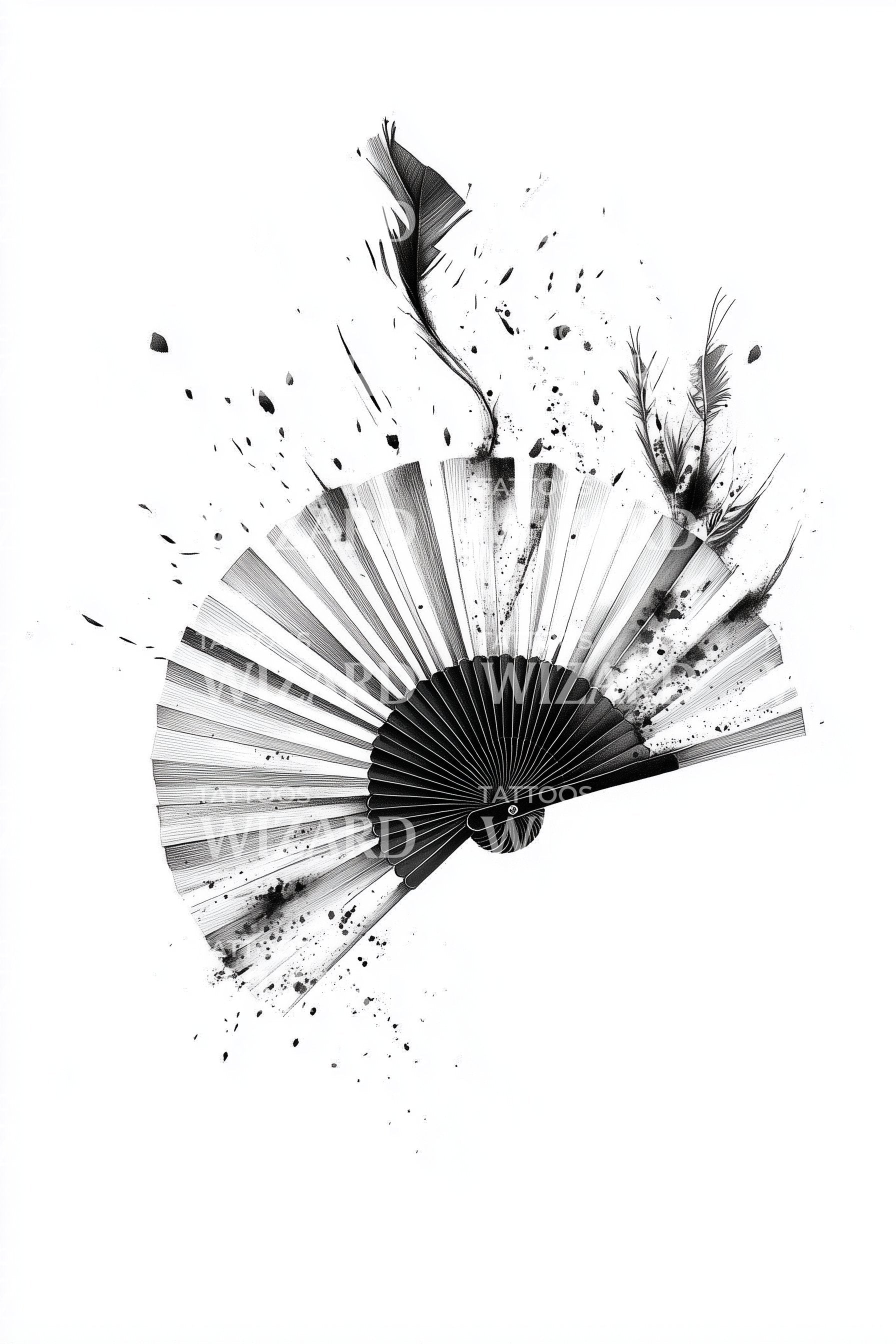 Inked Folding Fan Tattoo Illustration – Tattoos Wizard Designs