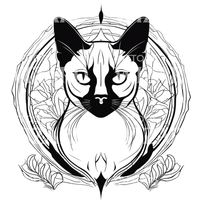 Siamese Cat Head with Patterns Circle Tattoo Design – Tattoos Wizard ...