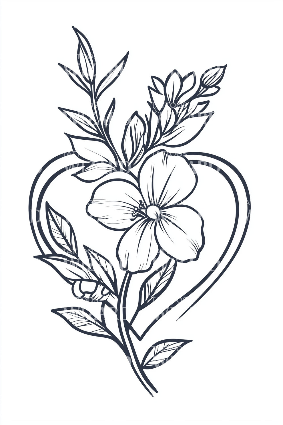 Jasmine Heart Outline Tattoo Idea – Tattoos Wizard Designs