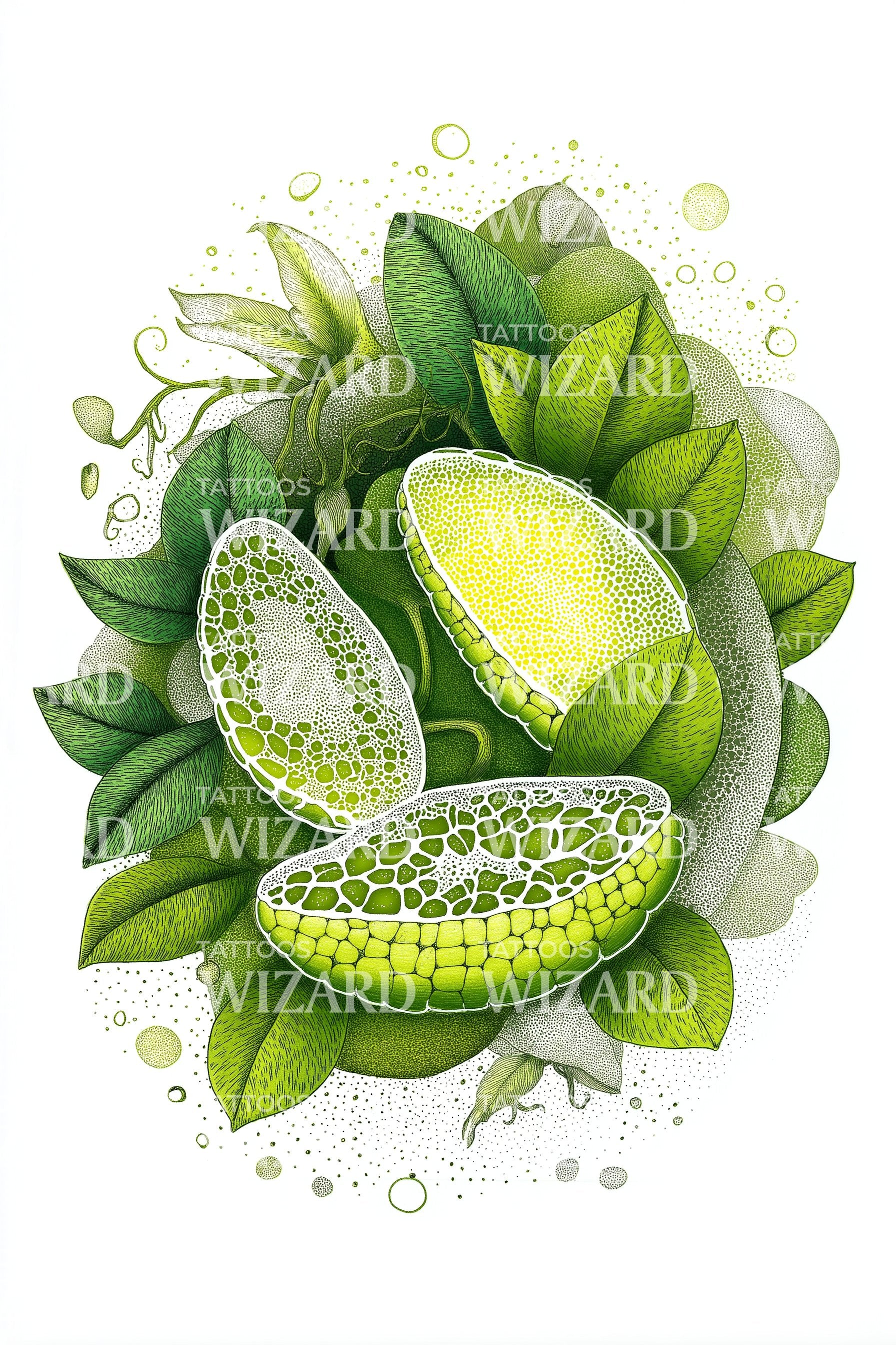 Kaffir Lime Cluster Tattoo Illustration – Tattoos Wizard Designs