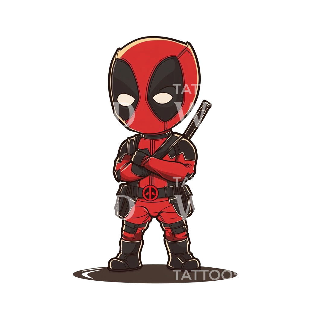 Kid Deadpool with Arms Crossed Tattoo Design – Tattoos Wizard Designs