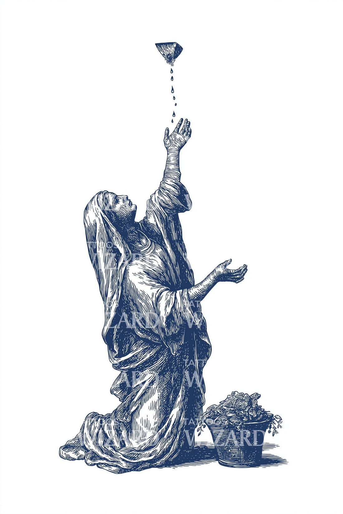 Kneeling Prayer Figure Tattoo Design – Tattoos Wizard Designs