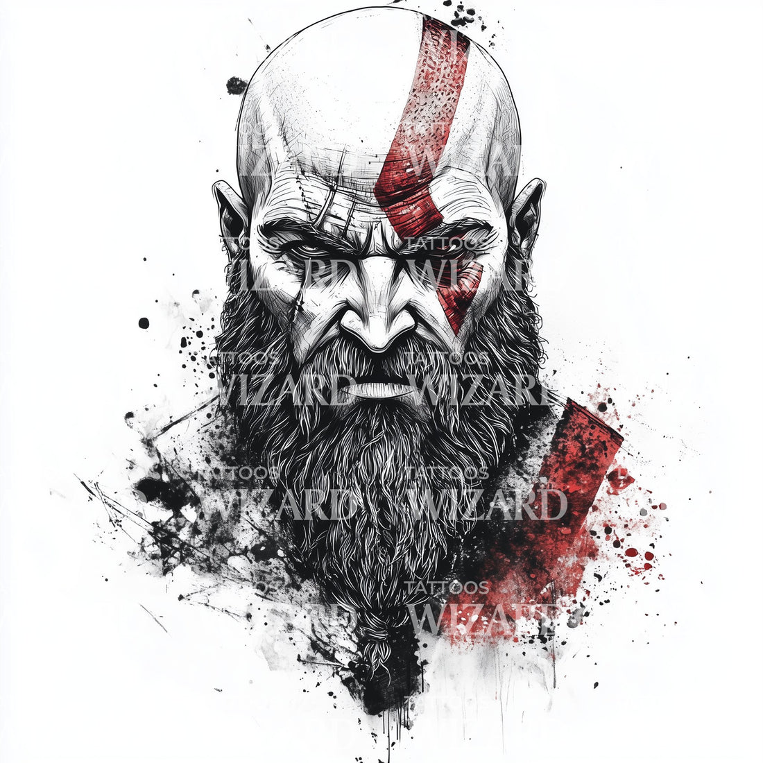 Kratos Warrior Face Tattoo Design – Tattoos Wizard Designs