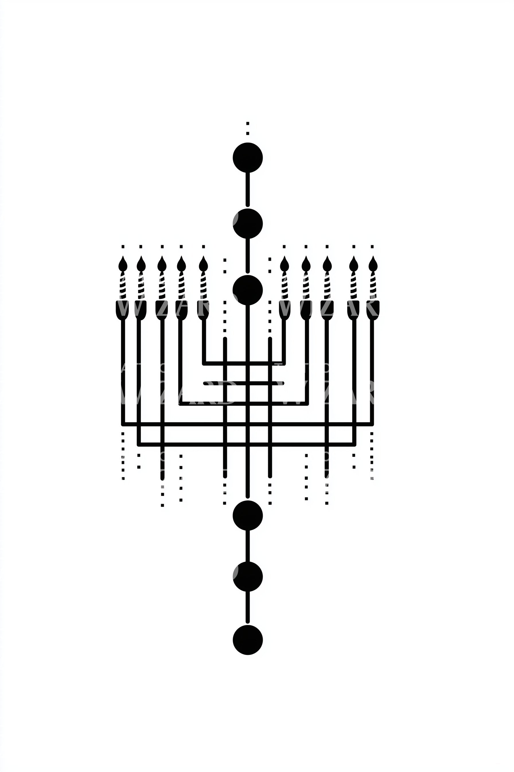 Linear Menorah with Dotwork Tattoo Design – Tattoos Wizard Designs