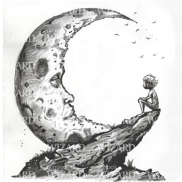 Little Prince Inspired Kid With Moon Tattoo Idea – Tattoos Wizard Designs