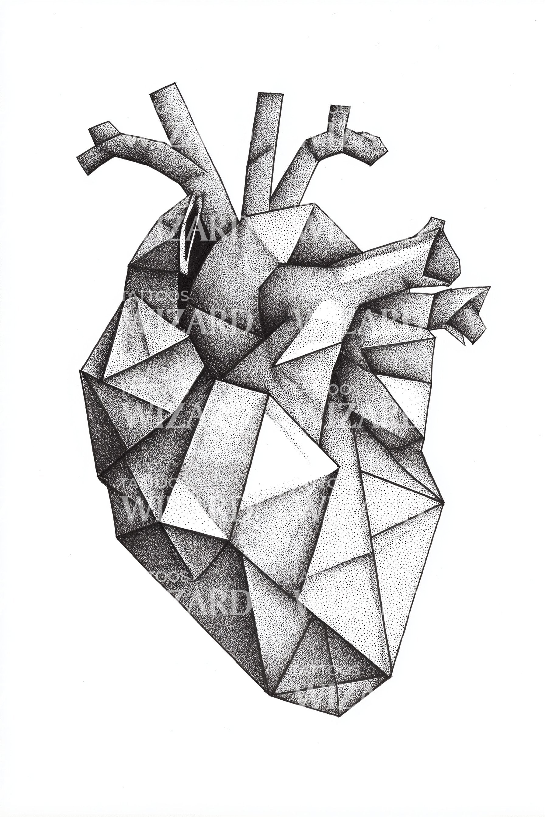 Low Poly Heart Form Tattoo Design – Tattoos Wizard Designs