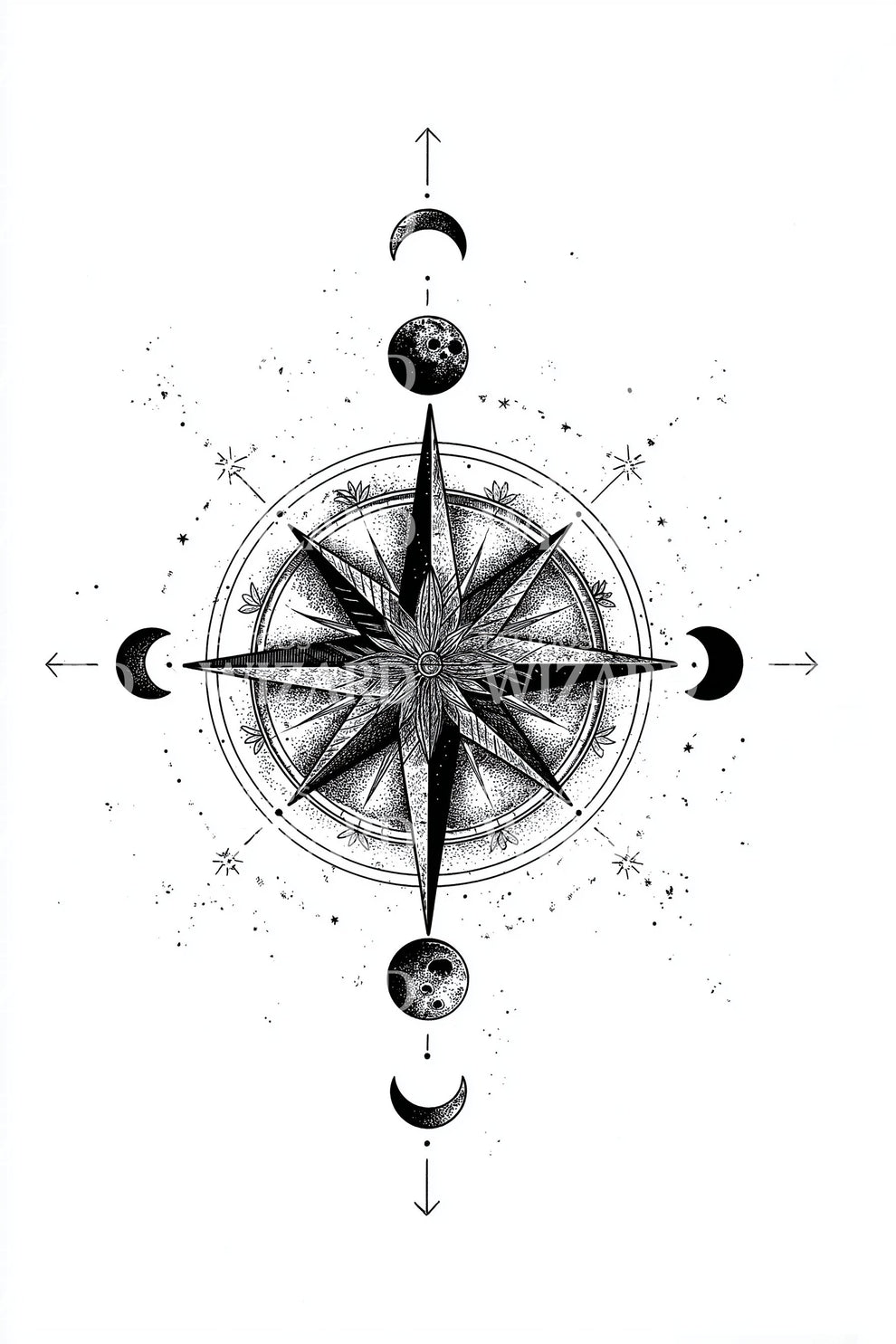 Lunar Compass with Phases Tattoo Illustration – Tattoos Wizard Designs