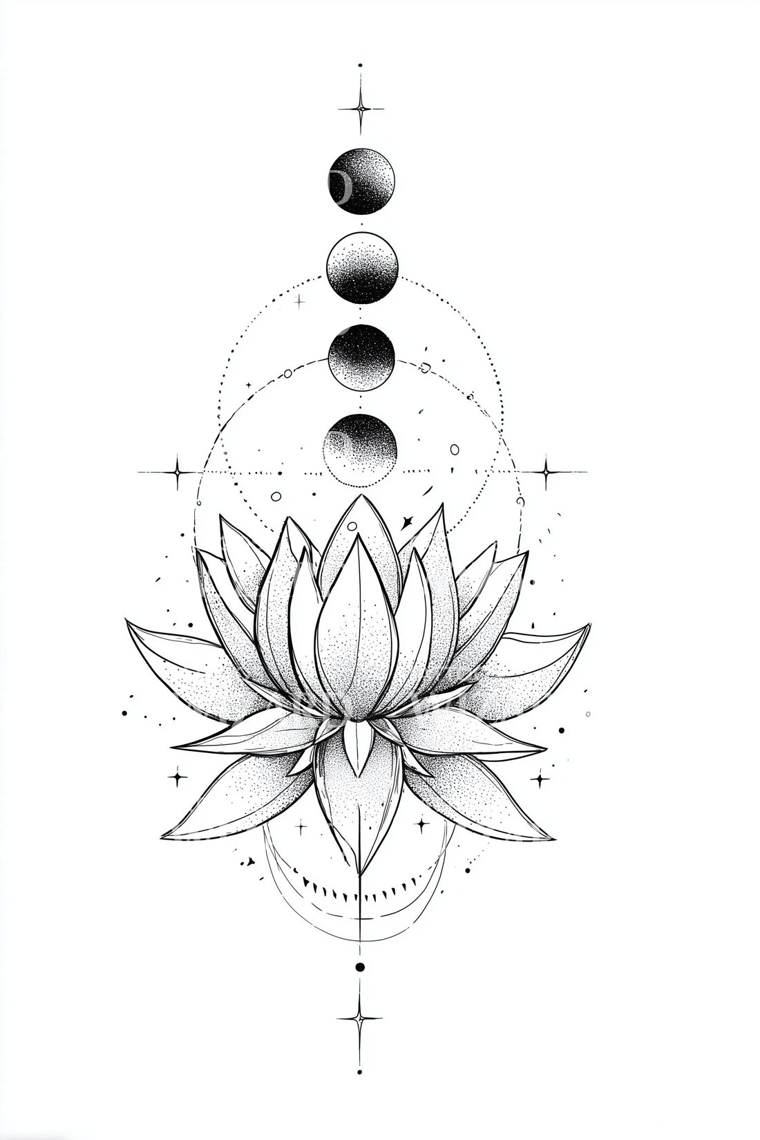 Lunar Lotus Alignment Tattoo Design – Tattoos Wizard Designs