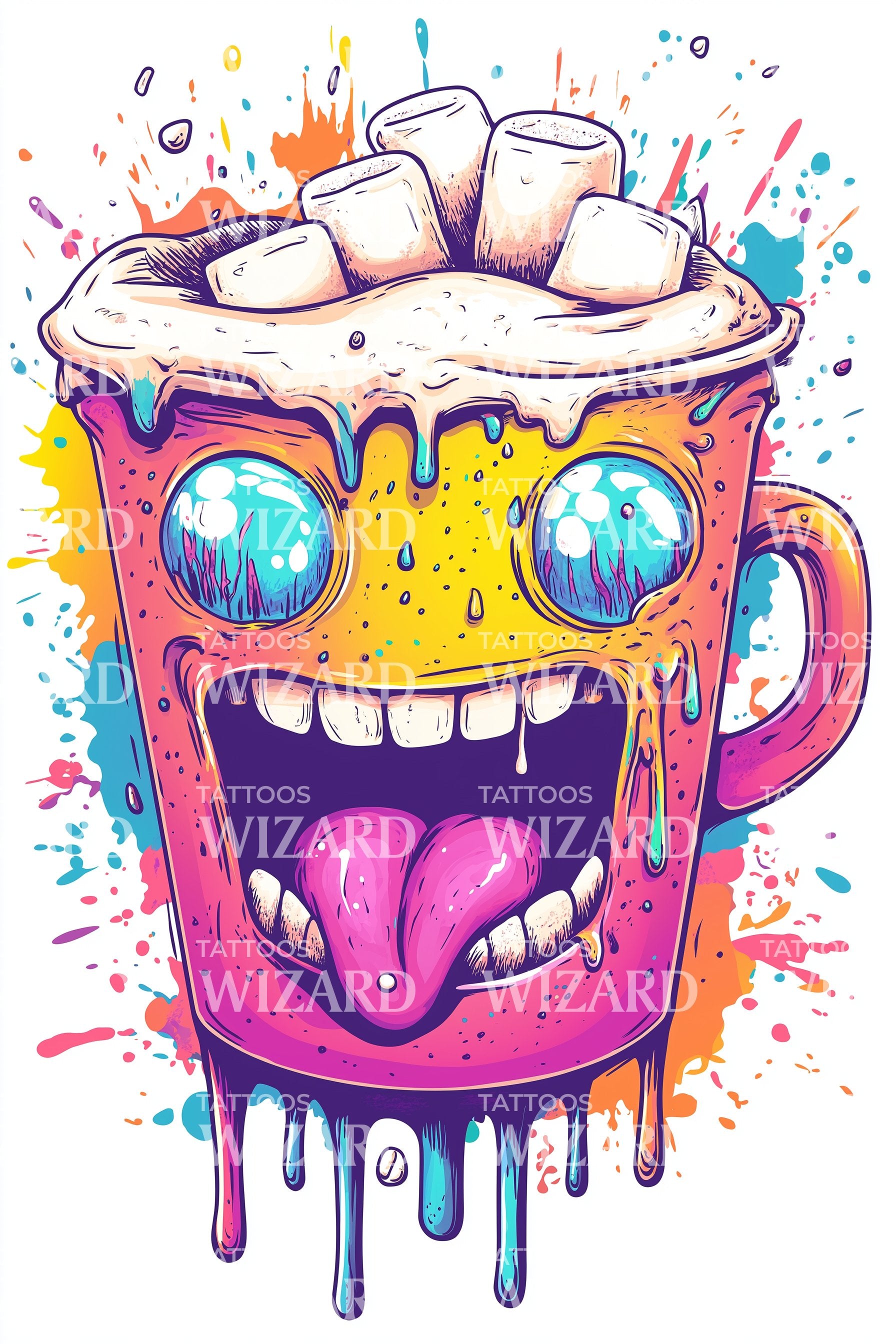 Marshmallow Monster Mug Tattoo Design – Tattoos Wizard Designs