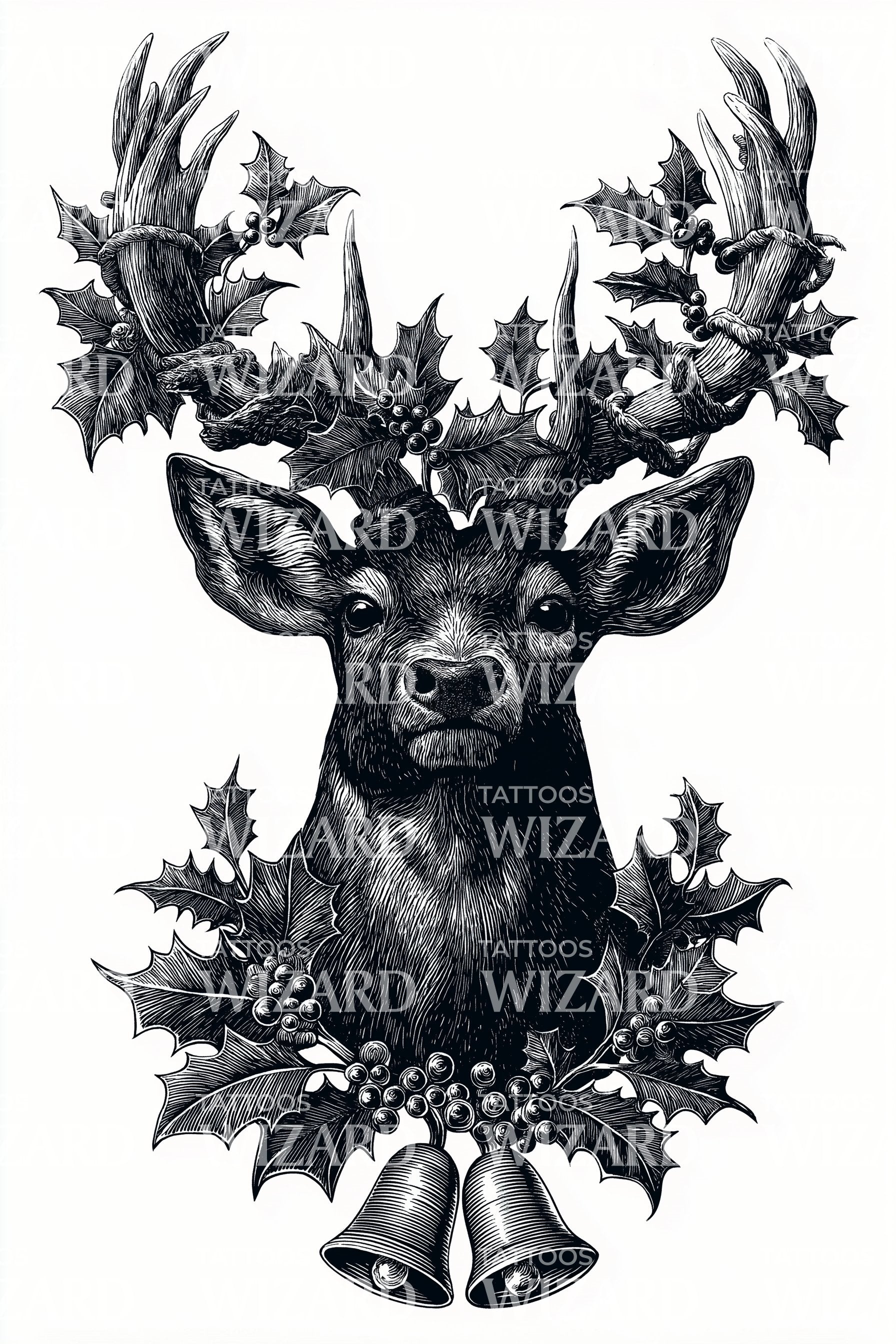 Midnight Yuletide Stag Tattoo Design – Tattoos Wizard Designs