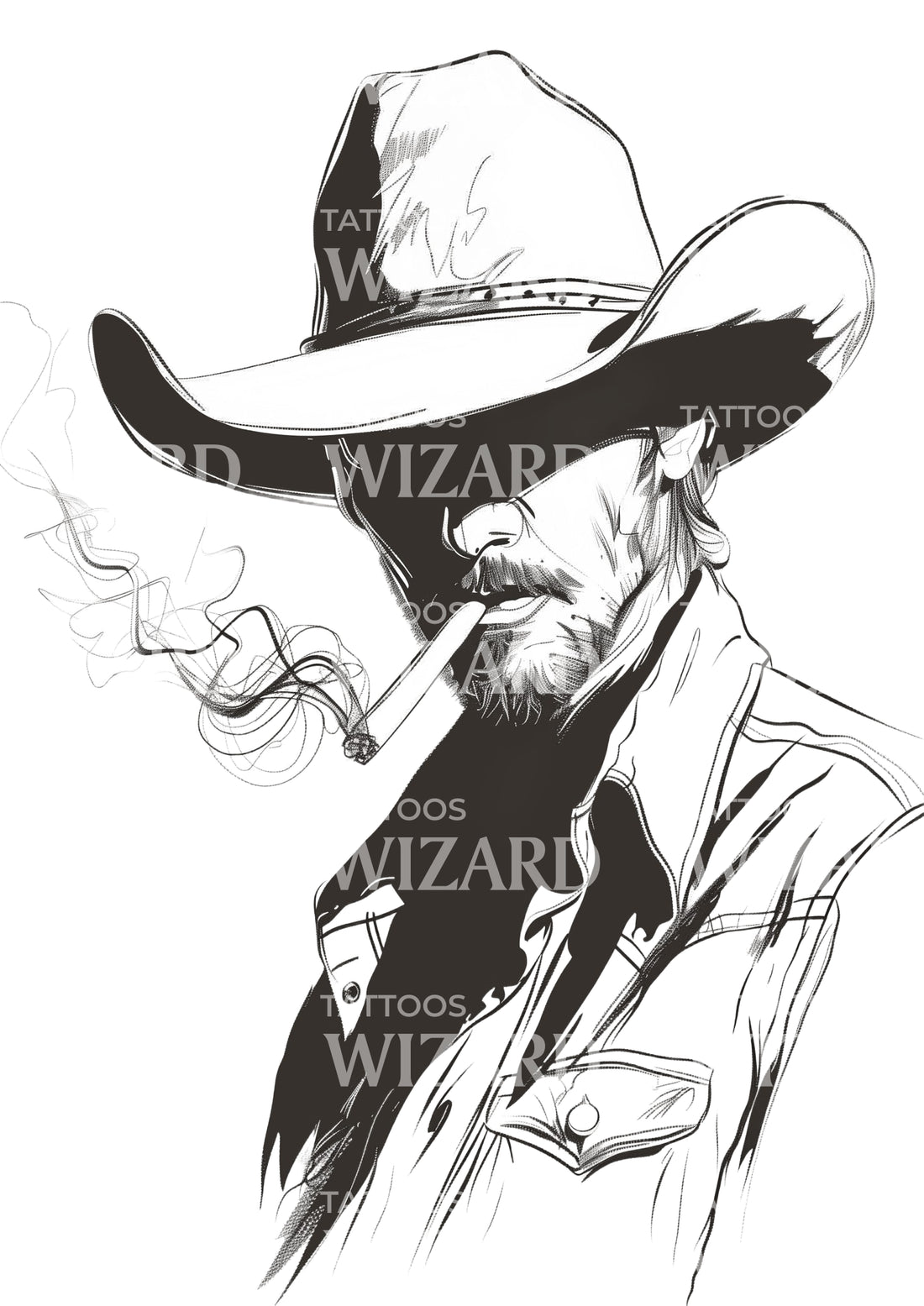 Minimalist Cowboy Smoking Tattoo Design – Tattoos Wizard Designs