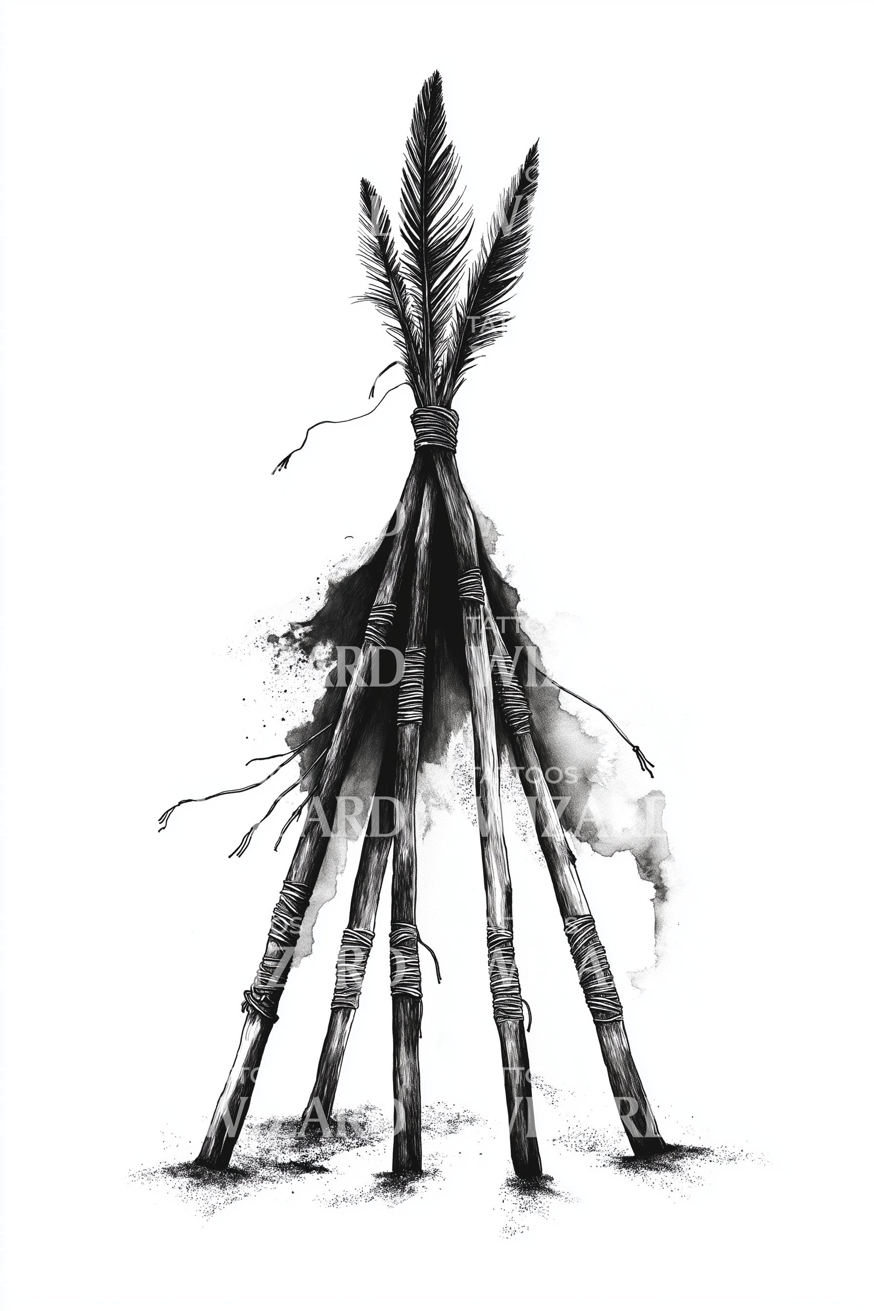 Minimalist Tipi Poles Tattoo Illustration – Tattoos Wizard Designs