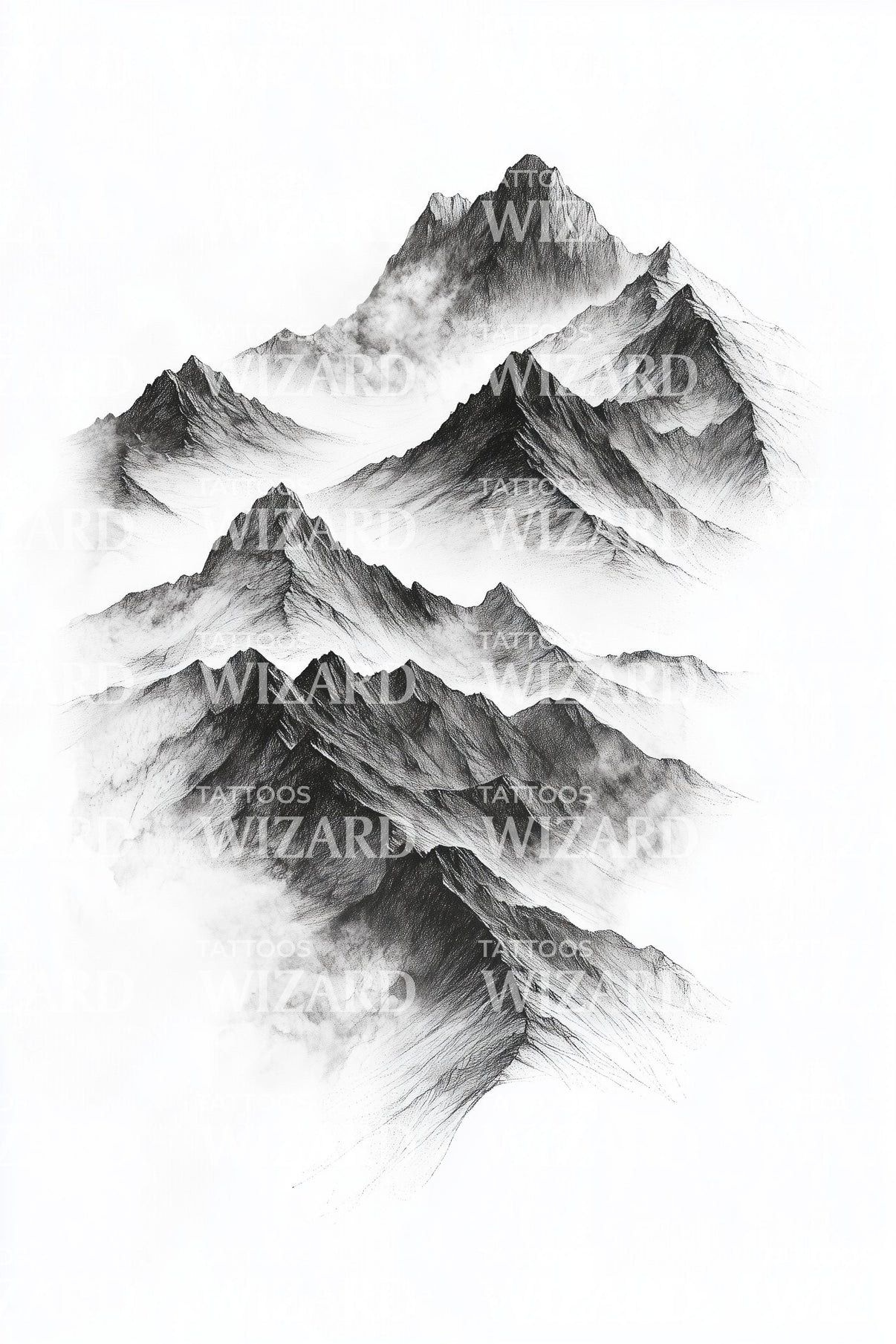 Misty Alpine Peaks Tattoo Design – Tattoos Wizard Designs