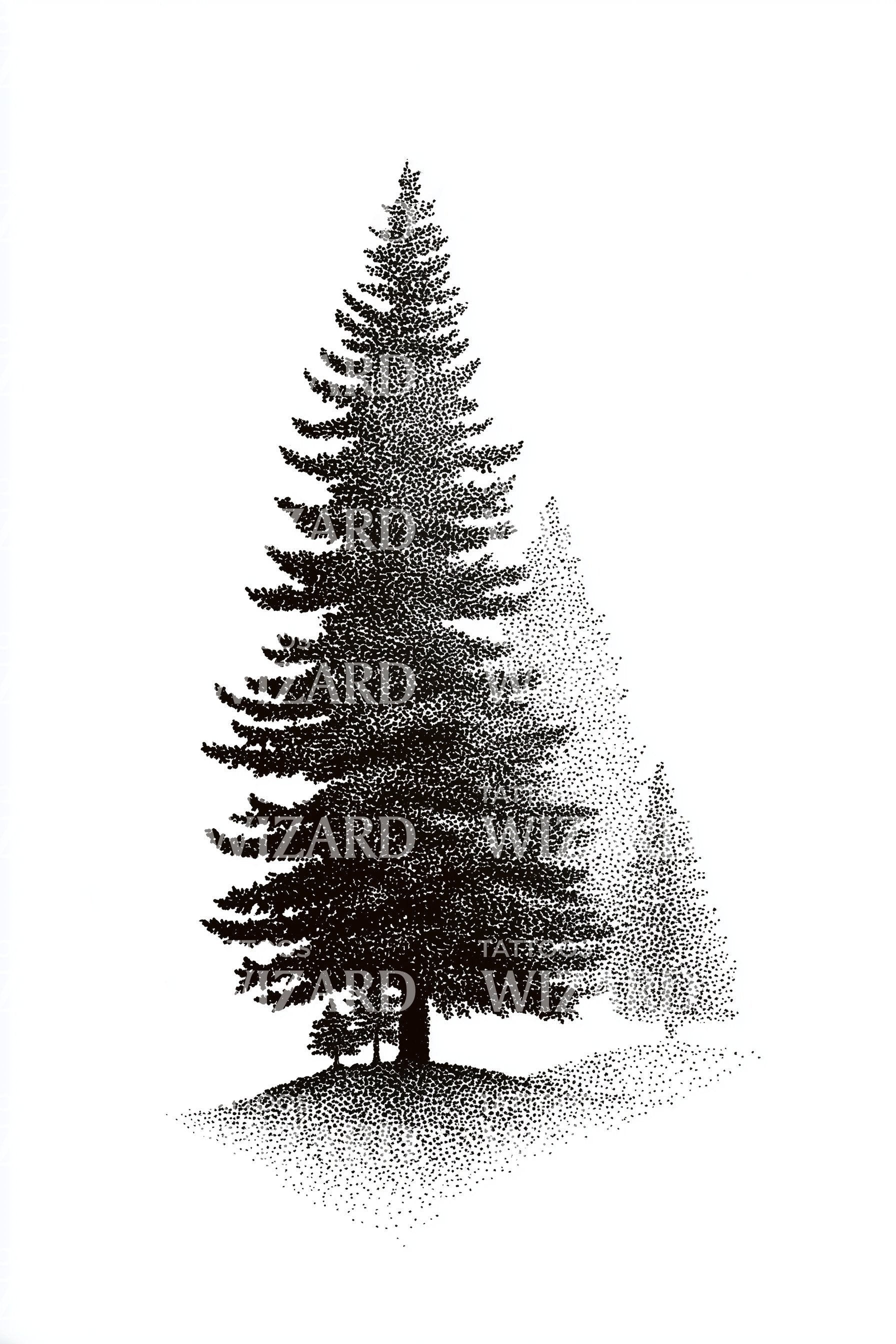 Misty Forest Pine Tattoo Illustration – Tattoos Wizard Designs