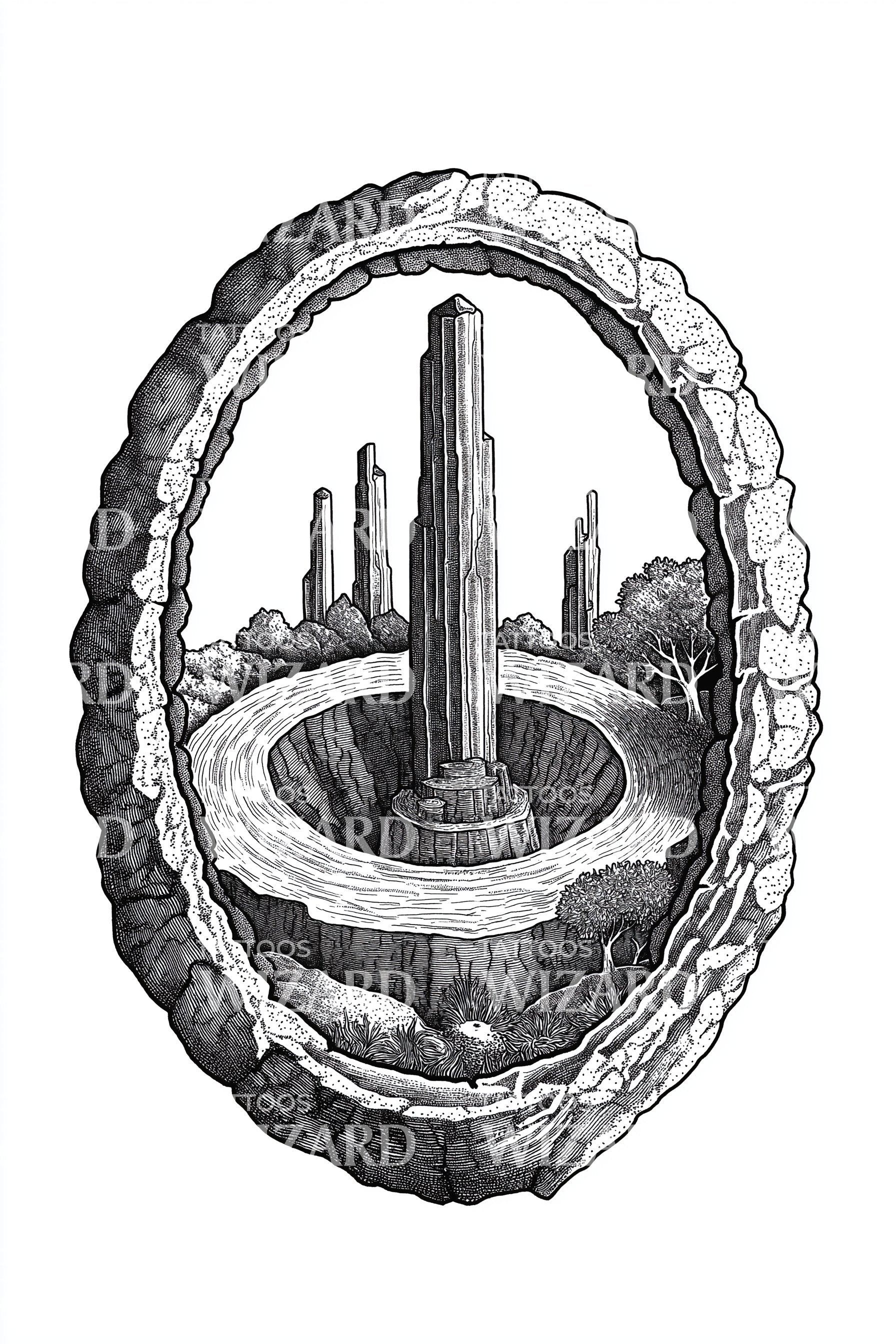 Monolith Oasis Portal Tattoo Design – Tattoos Wizard Designs