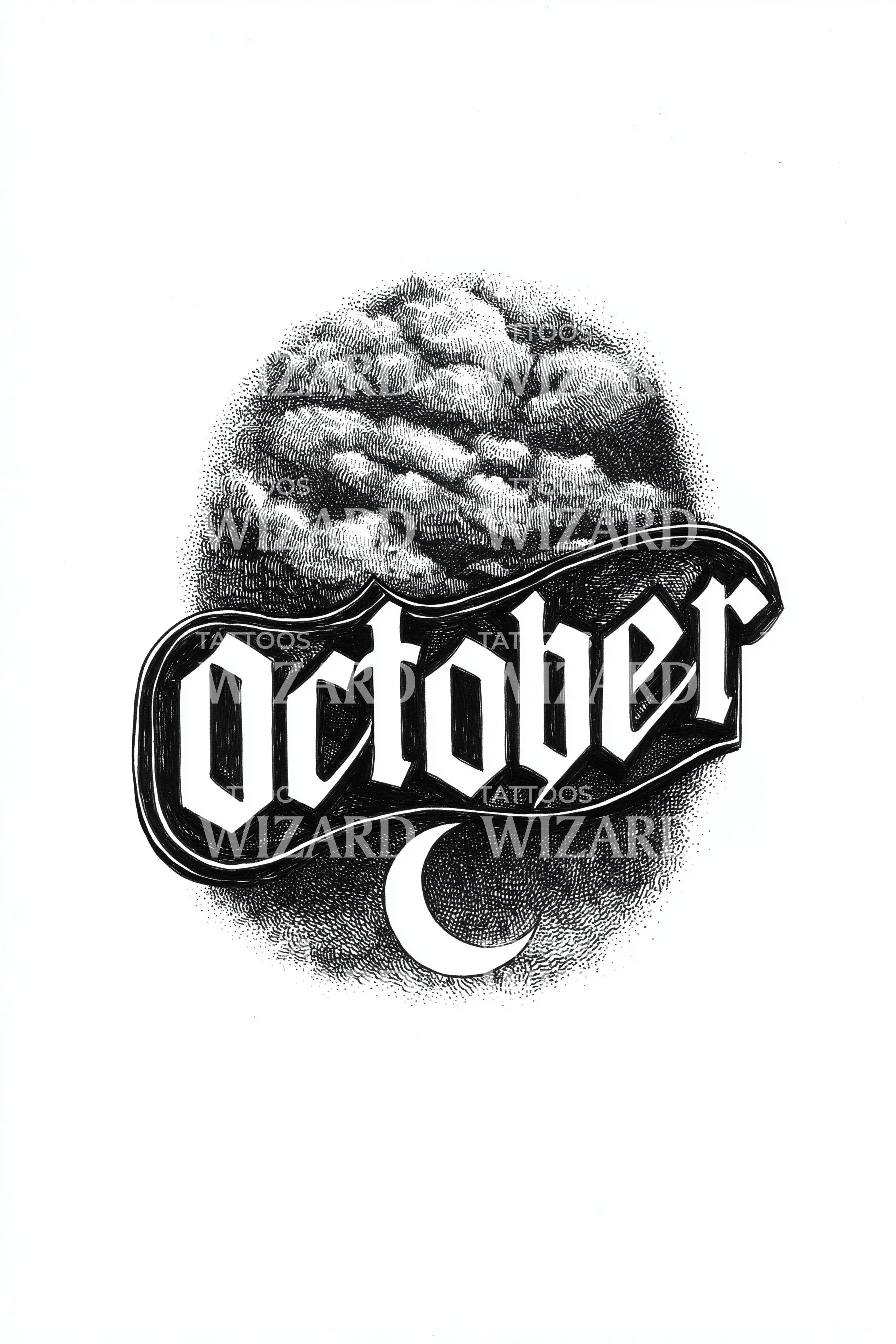 October Lunar Sphere Script Tattoo Design – Tattoos Wizard Designs