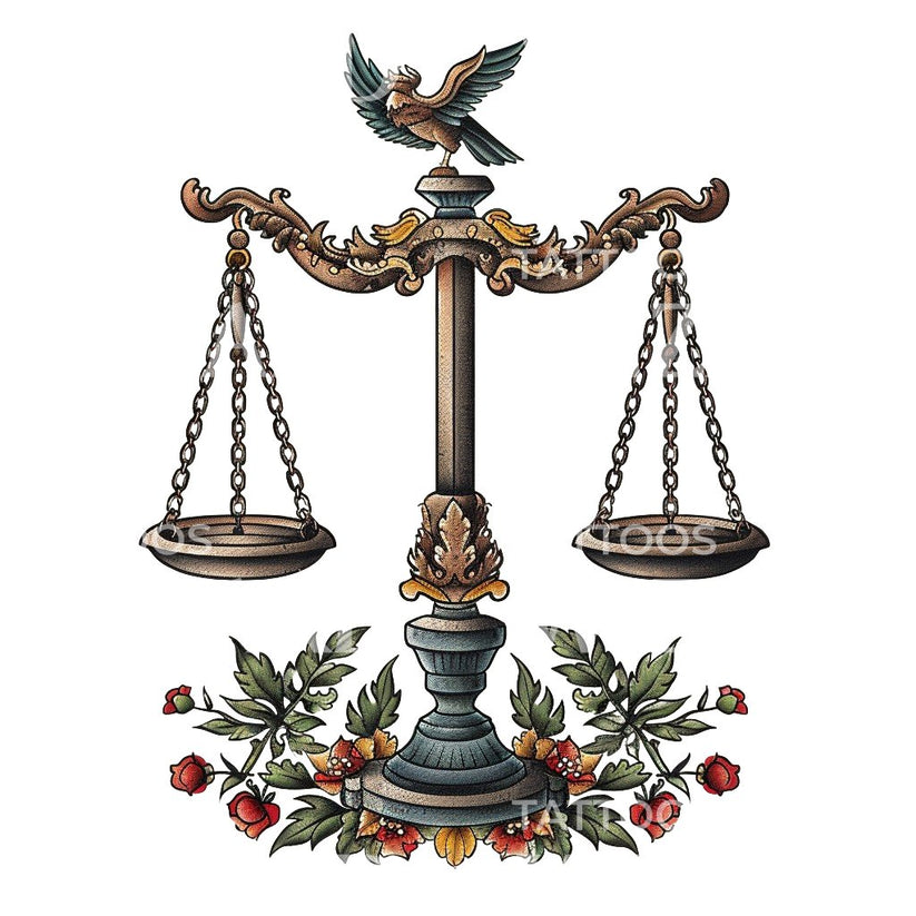 Old School Scales of Justice Tattoo Design – Tattoos Wizard Designs