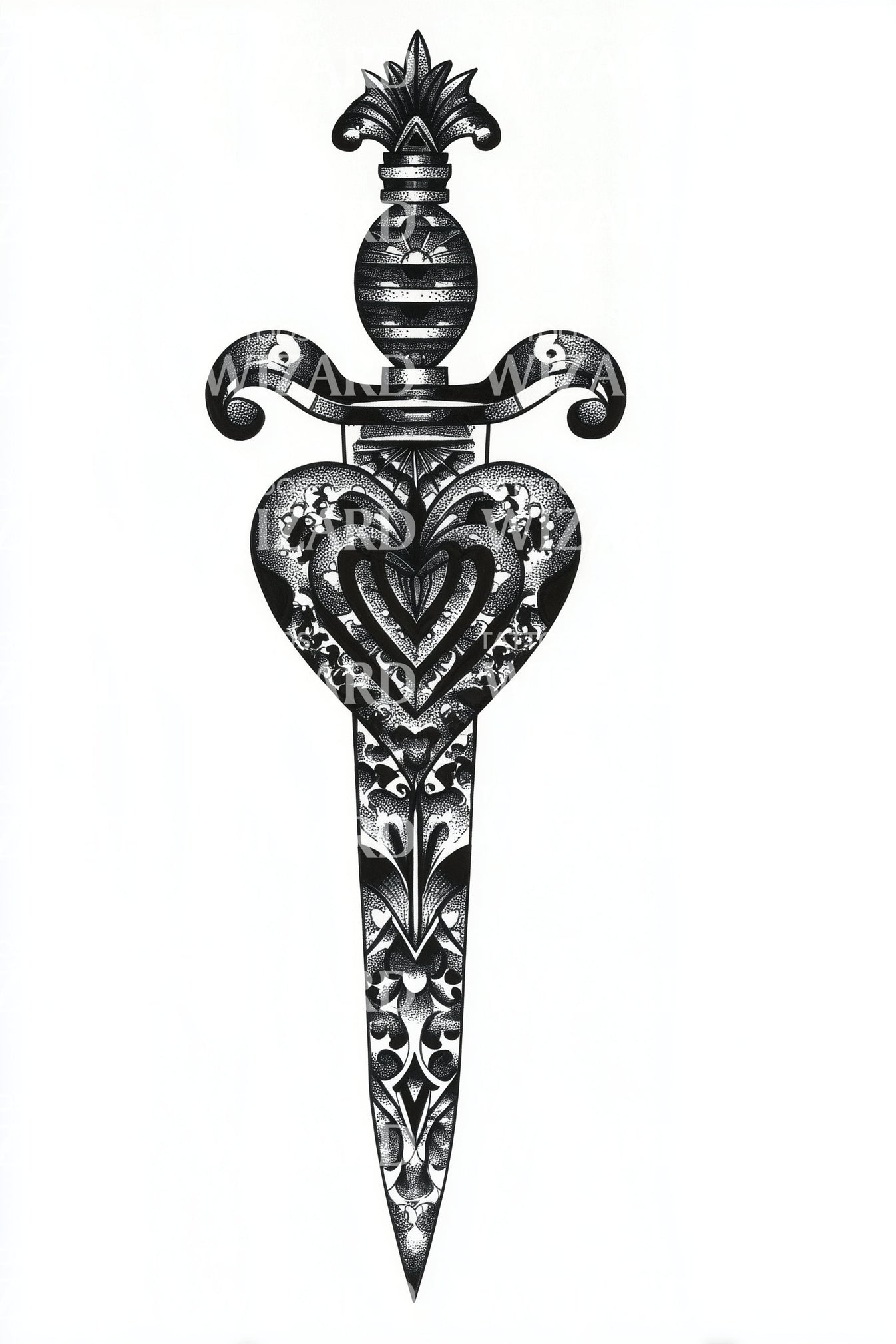 Ornamental Dagger Point Tattoo Design – Tattoos Wizard Designs