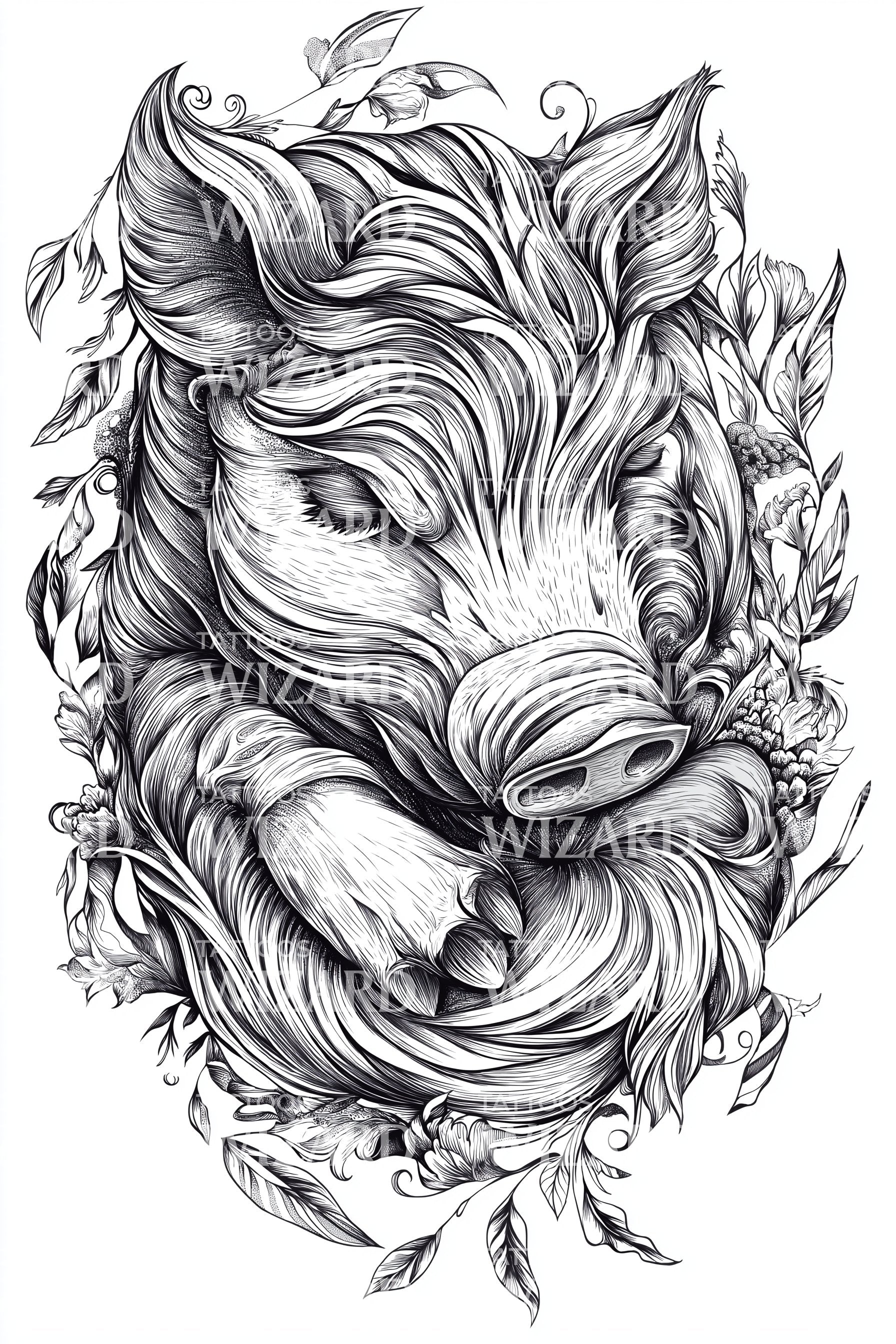 Ornate Boar Portrait Tattoo Design – Tattoos Wizard Designs