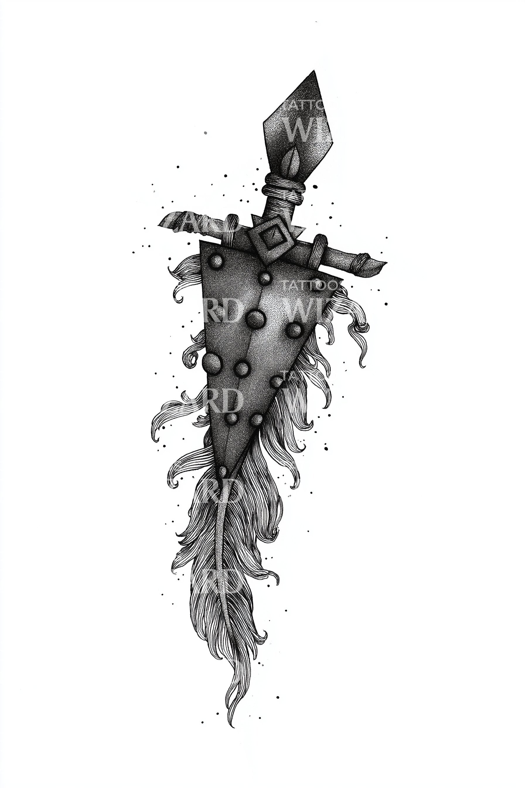 Ornate Dagger Feather Tassel Tattoo Illustration – Tattoos Wizard Designs
