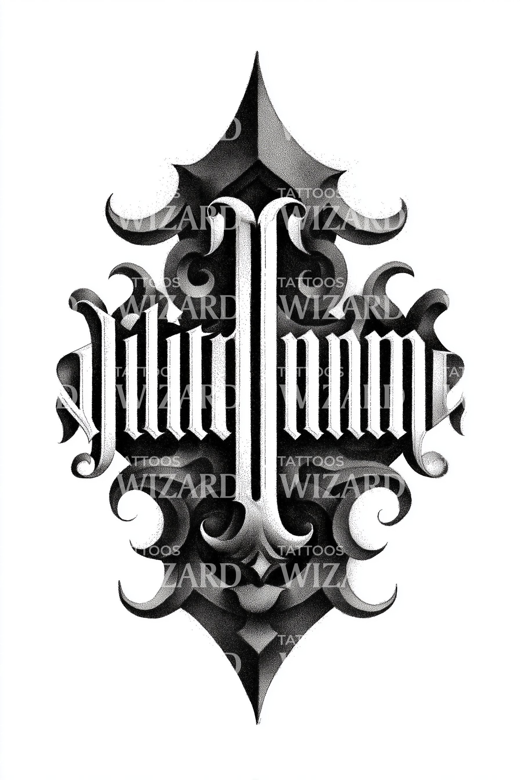 Palindrome Blackletter Emblem Tattoo Design – Tattoos Wizard Designs