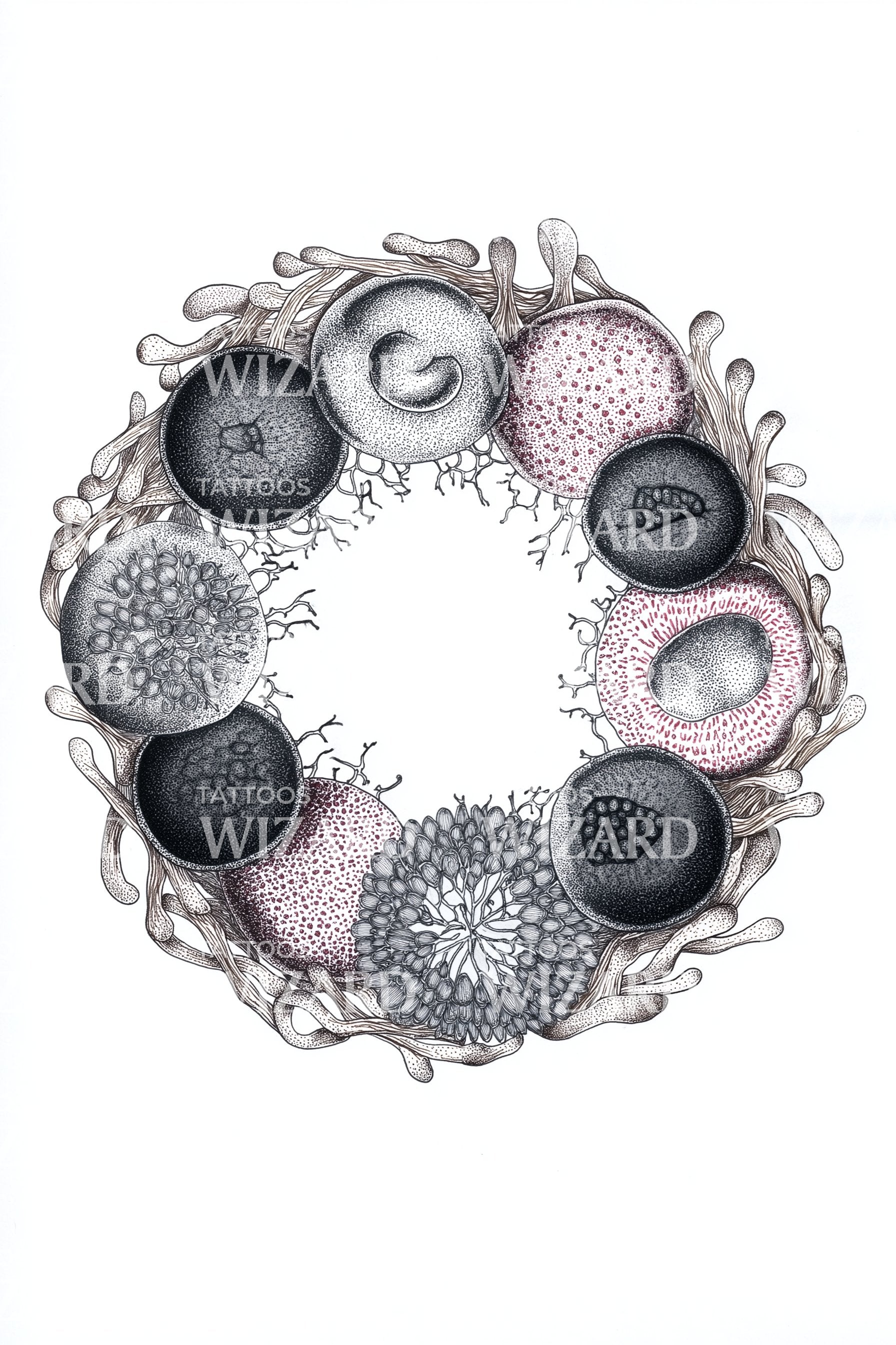 Pastel Microbe Wreath Tattoo Design – Tattoos Wizard Designs