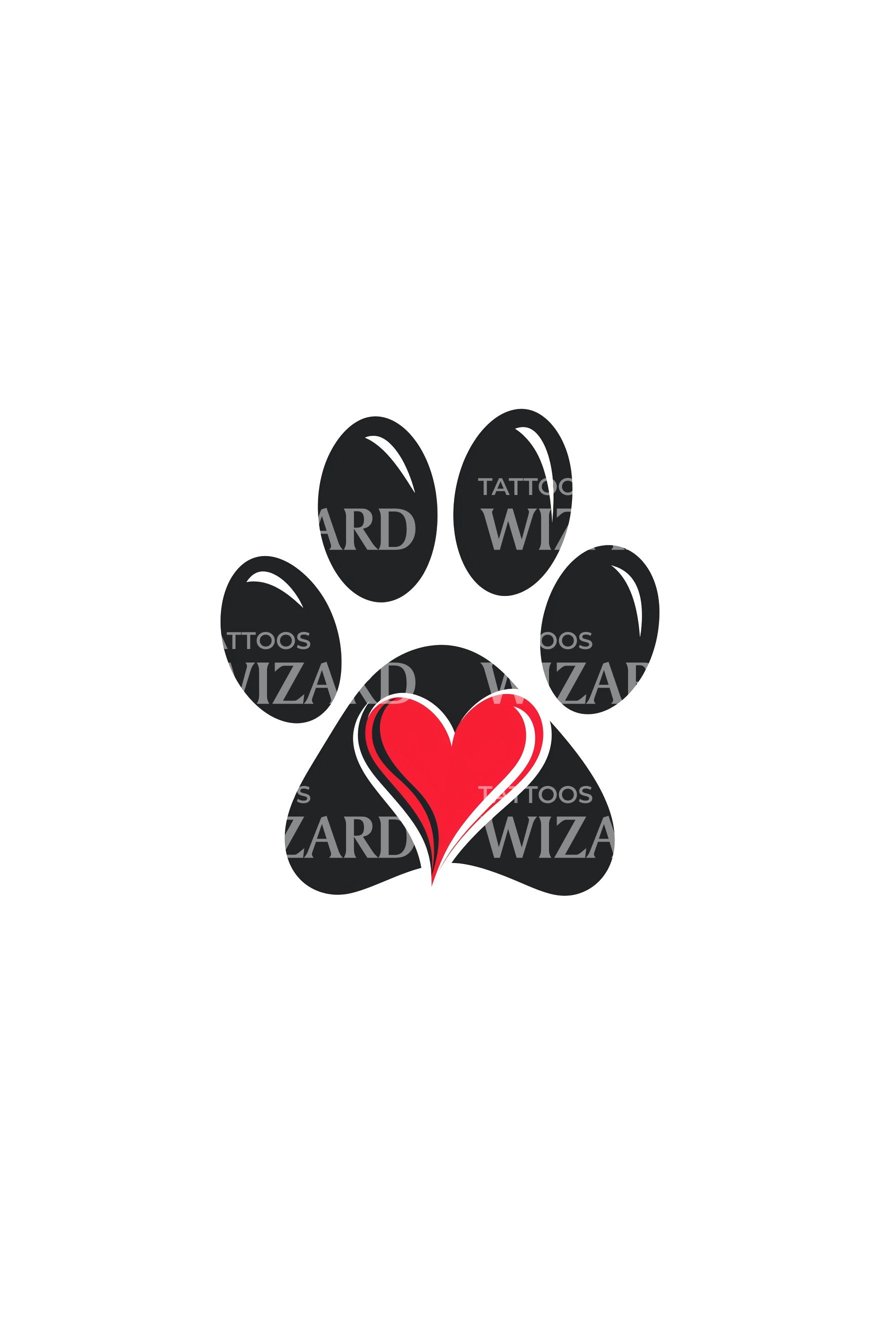 Dog Paw Print And Heart Tattoo