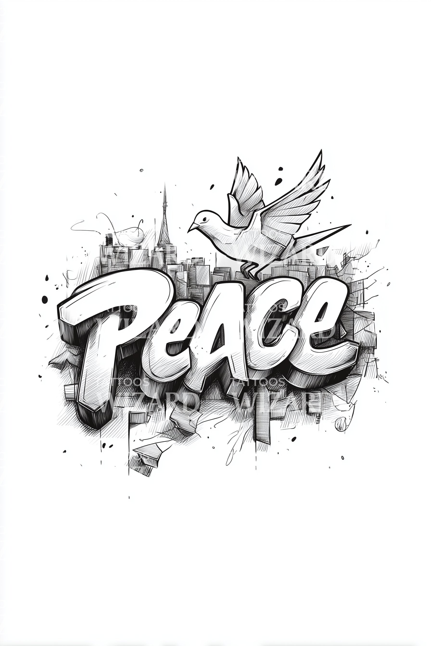 Peace Dove Script Tattoo Design – Tattoos Wizard Designs