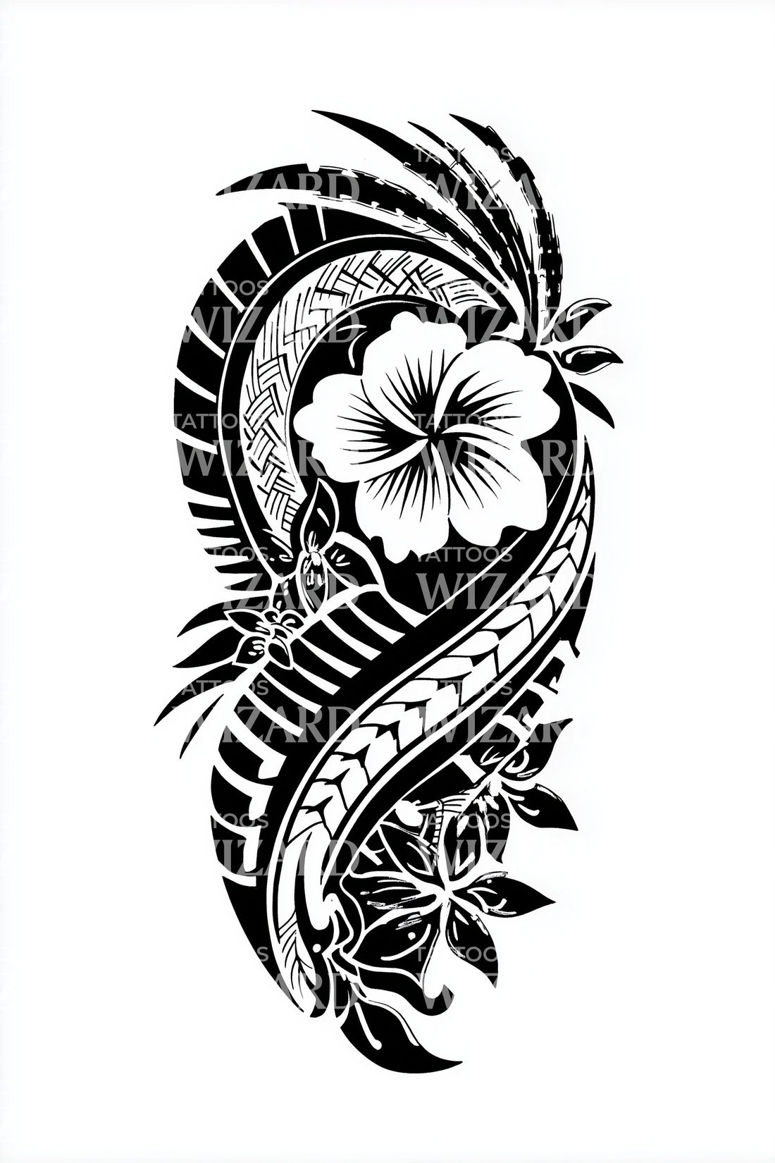 Polynesian Hibiscus Swirl Tattoo Design – Tattoos Wizard Designs