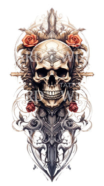 Half Sleeve Skull on a Cross Dagger Tattoo Design – Tattoos Wizard Designs
