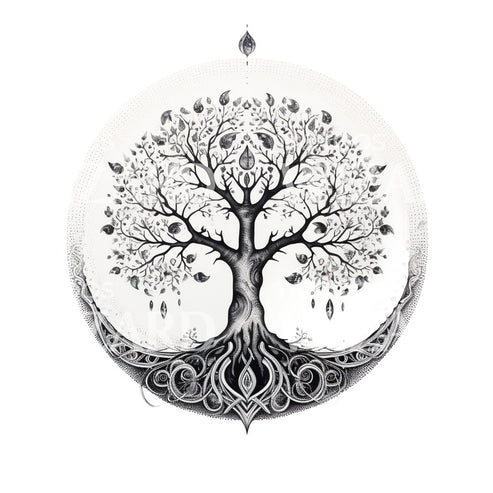 Black and Grey Tree of Life Tattoo Design – Tattoos Wizard Designs