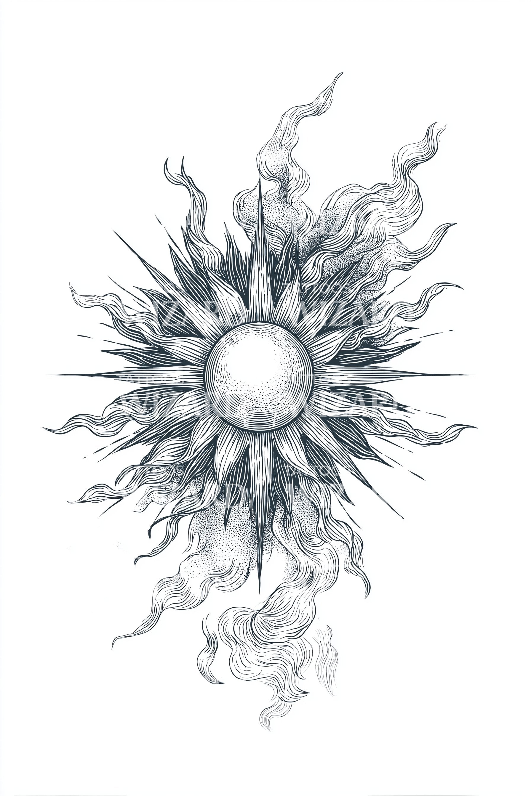 Radiant Sunburst Flames Tattoo Design – Tattoos Wizard Designs